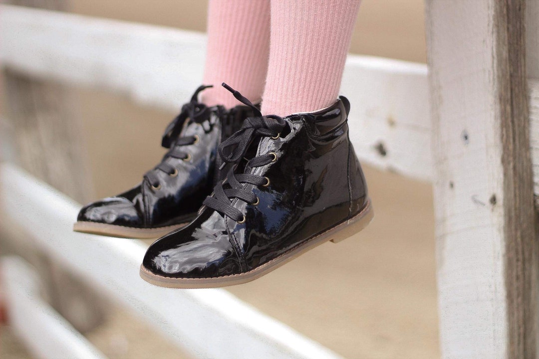 NEW! ISLA Black Patent Leather Boots - up to Youth Size 2! - Etsy