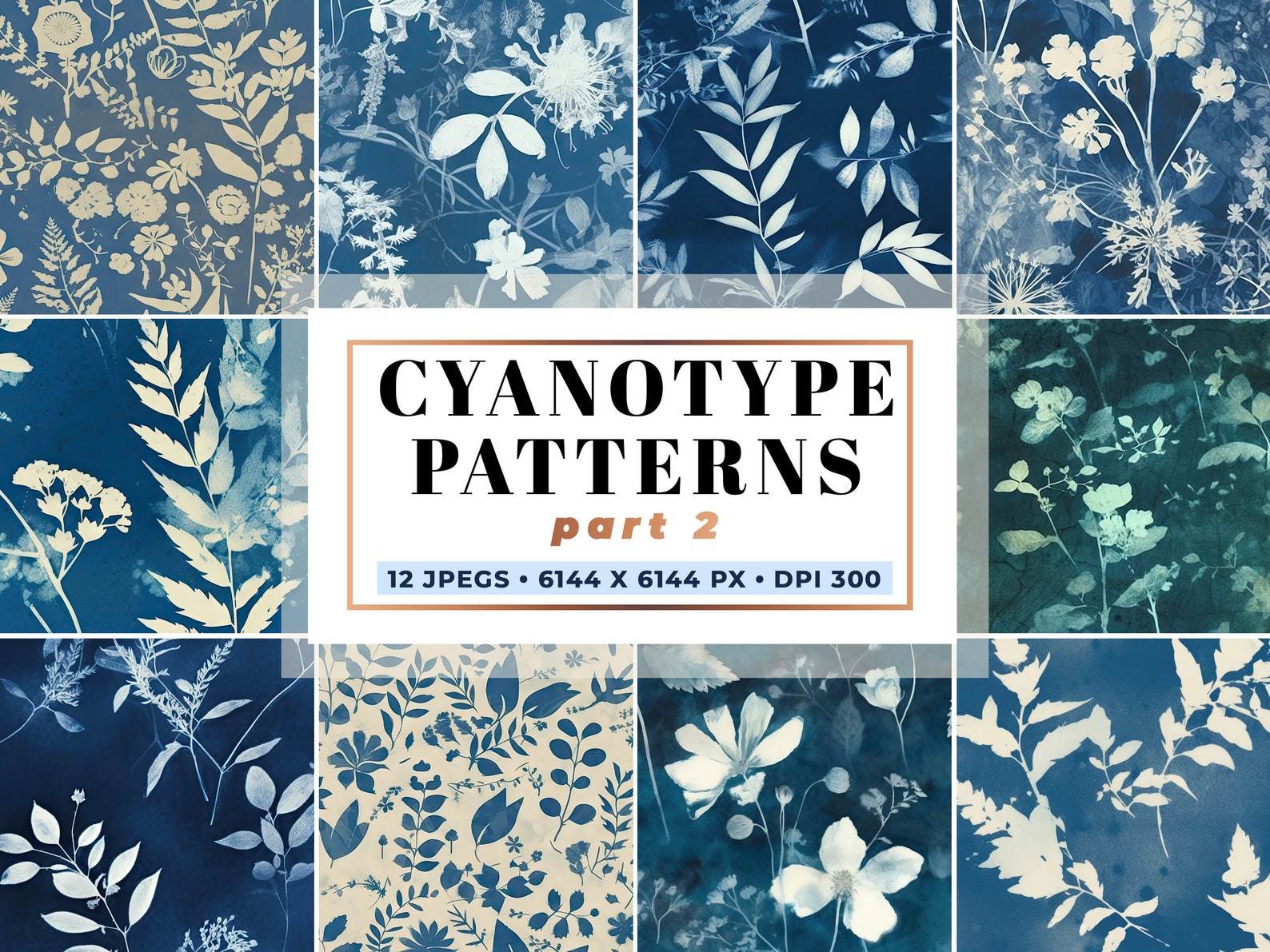 12 Cyanotype Botanical Seamless Patterns: High-quality 6144x6144px ...