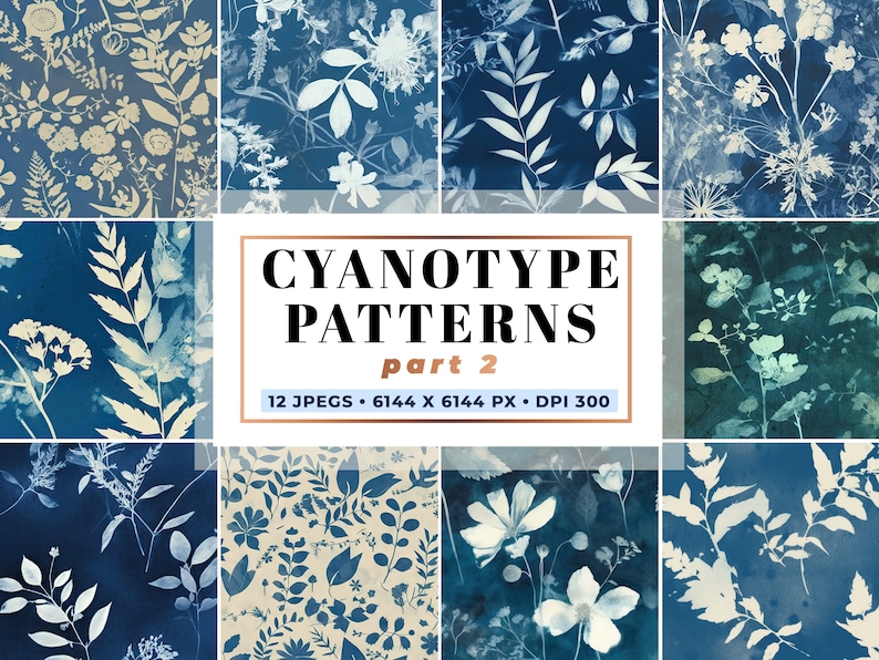 12 Cyanotype Botanical Seamless Patterns: High-quality 6144x6144px ...