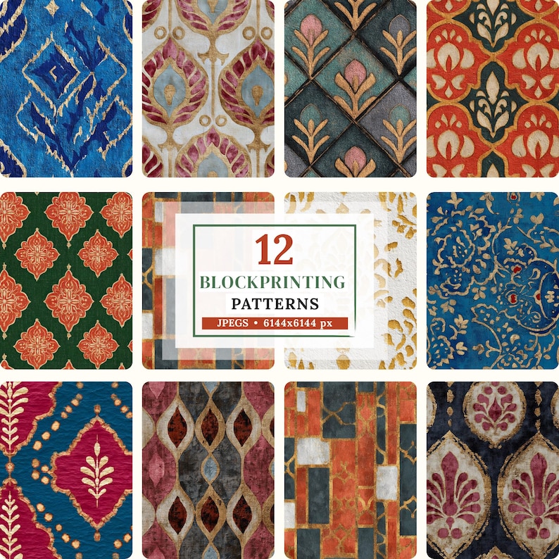Indian Block Print Patterns Boho Instant Download Backgrounds Vintage ...