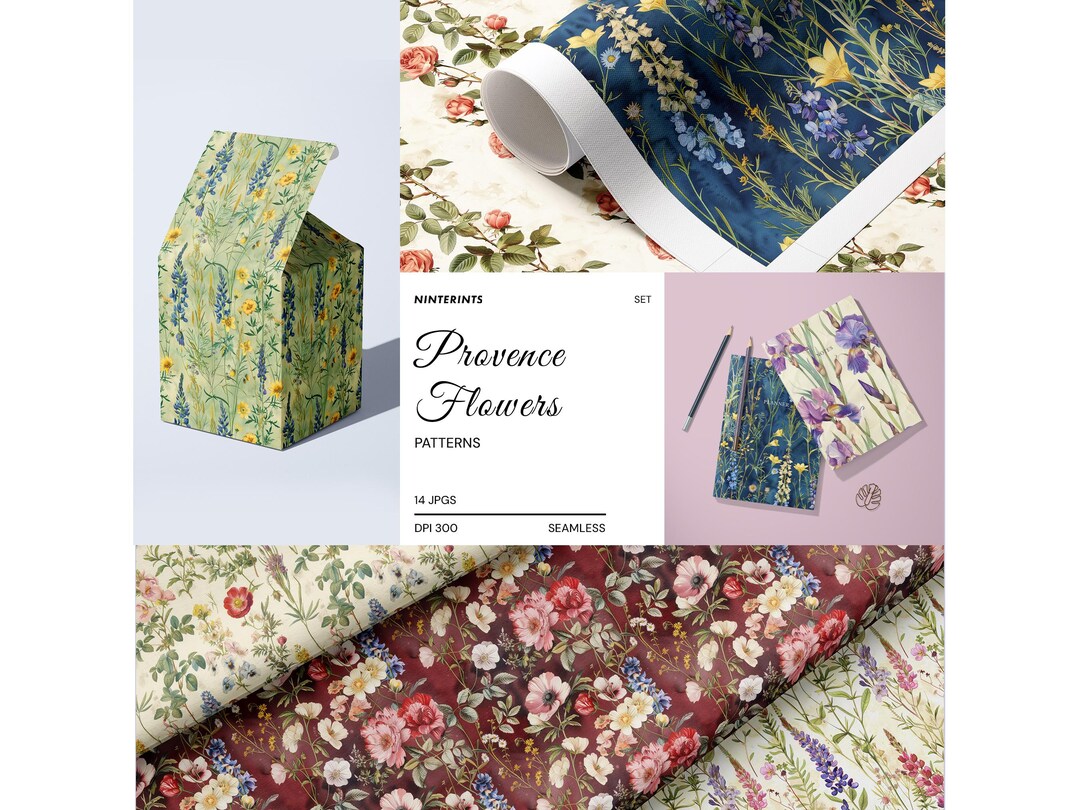 Provence Floral Set of 14 Seamless Patterns - High-quality 6144x6144px ...