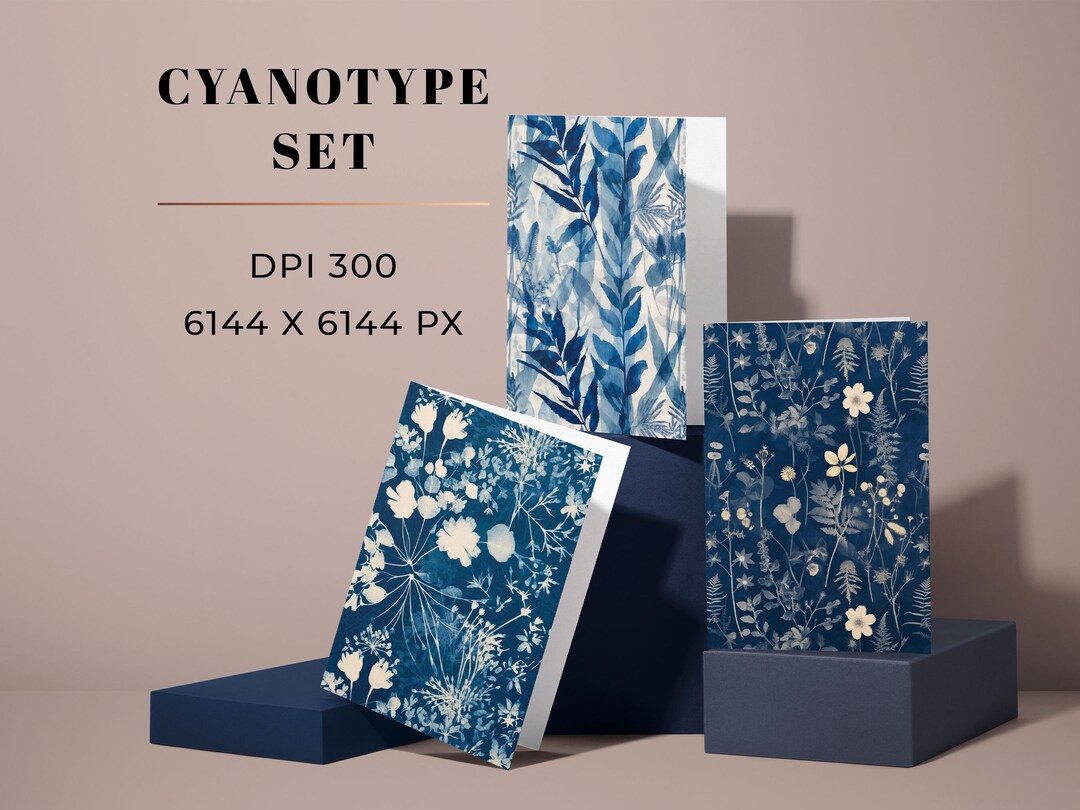 Cyanotype Botanical Set of 8 Seamless Patterns High-quality - Etsy