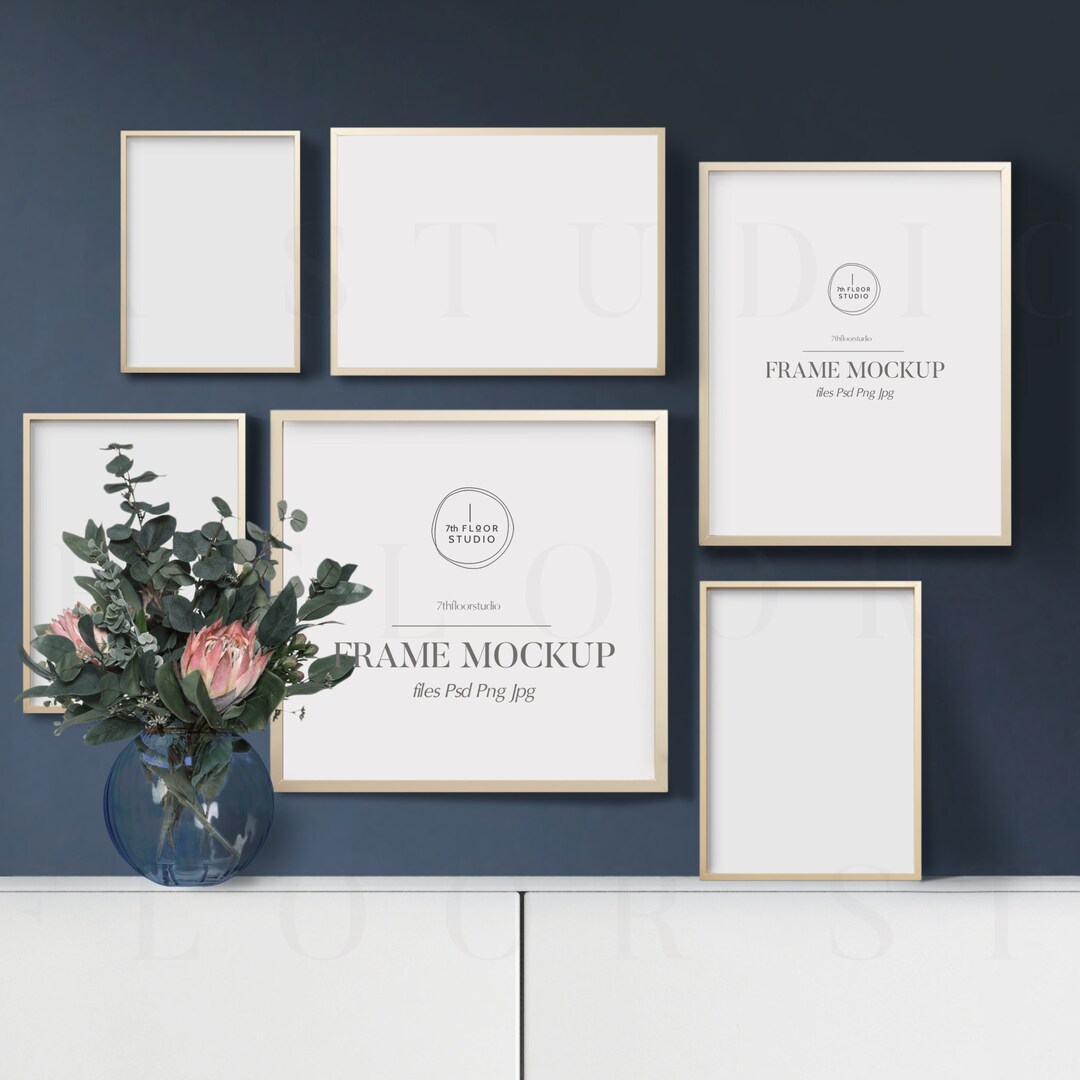 Gold Frame Mockup, Poster Mockup, Psd, Frame Mockup Bundle, Gallery ...