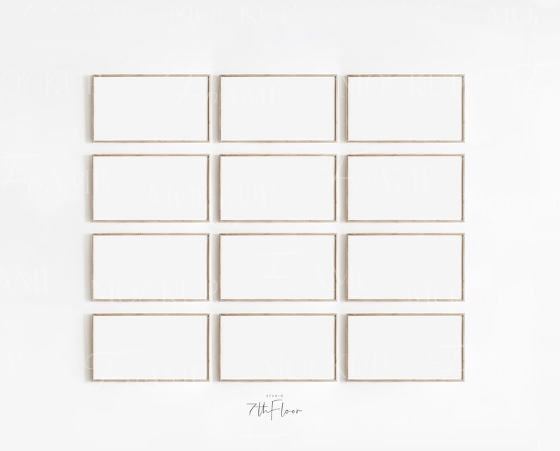 Frame TV Art Mockup, 12 Frames Gallery Wall Frame Mockup Thin Wooden ...