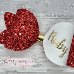 Red Personalised Bow, Toddler Hair Bow, Personalised Hair Clip, Glitter ...