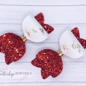 Red Personalised Bow, Toddler Hair Bow, Personalised Hair Clip, Glitter ...