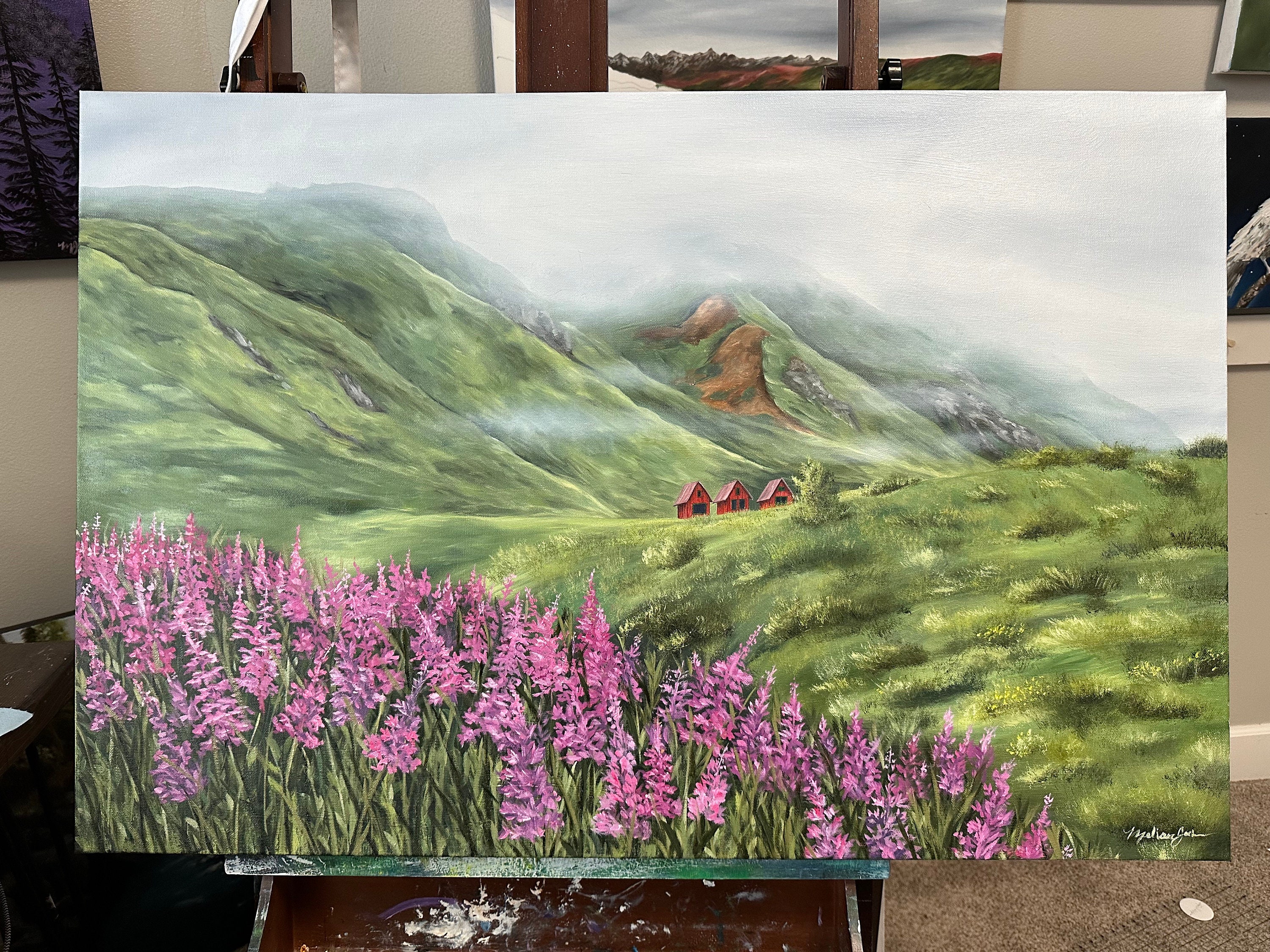 Summer in Hatcher Pass Cabin Art, Alaska Fireweed Painting Canvas Print ...