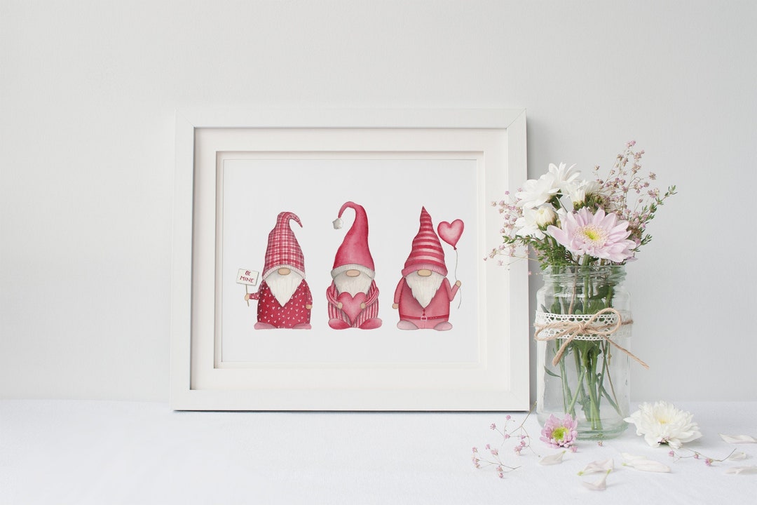 Gnomes Valentines Day Print Valentines Day Wall Decor Gnome Decor ...