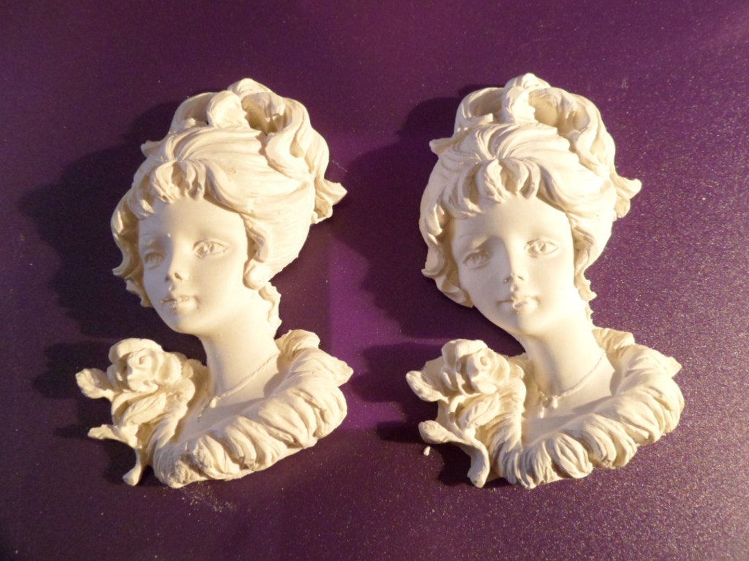 White Plaster to Paint Busts of Woman With Rose 2 Pieces - Etsy