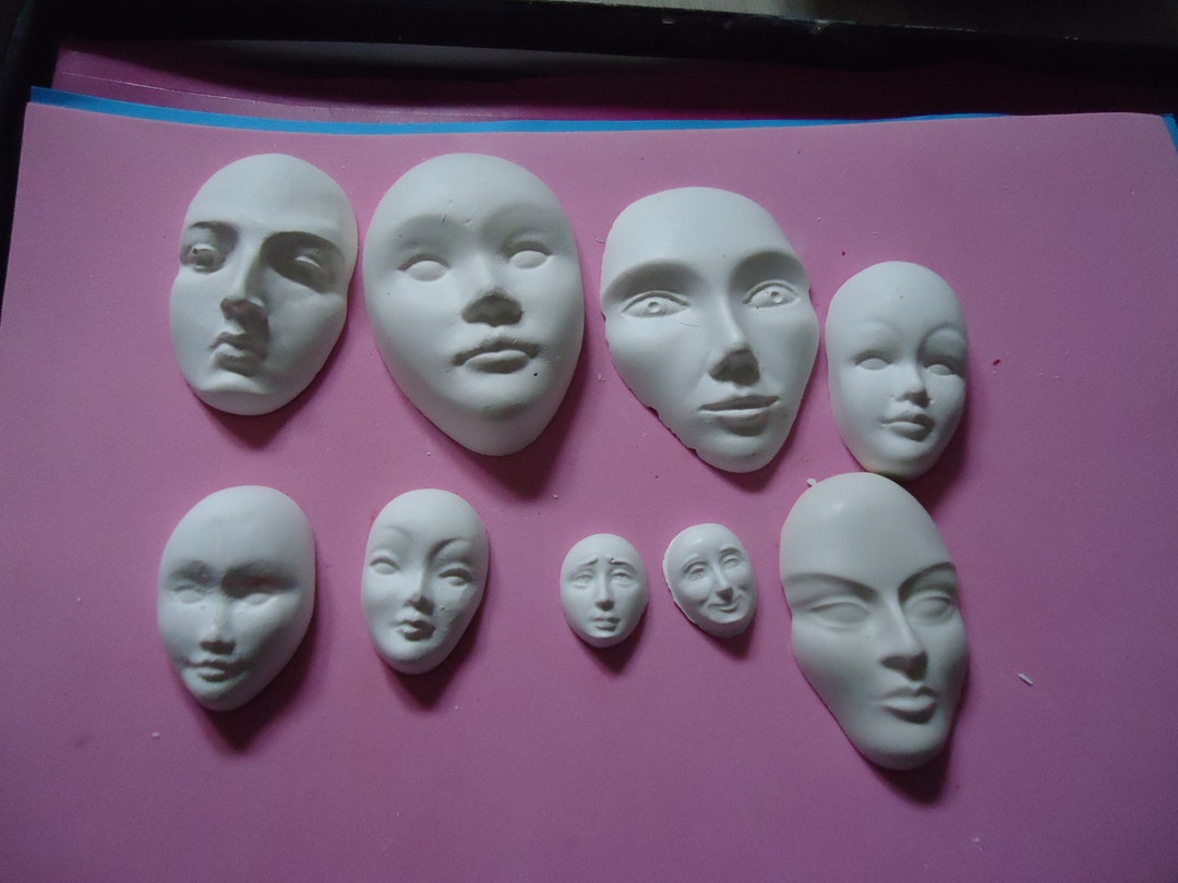 Faces of Various Sizes and Shapes in Plaster and Resin, to Decorate ...