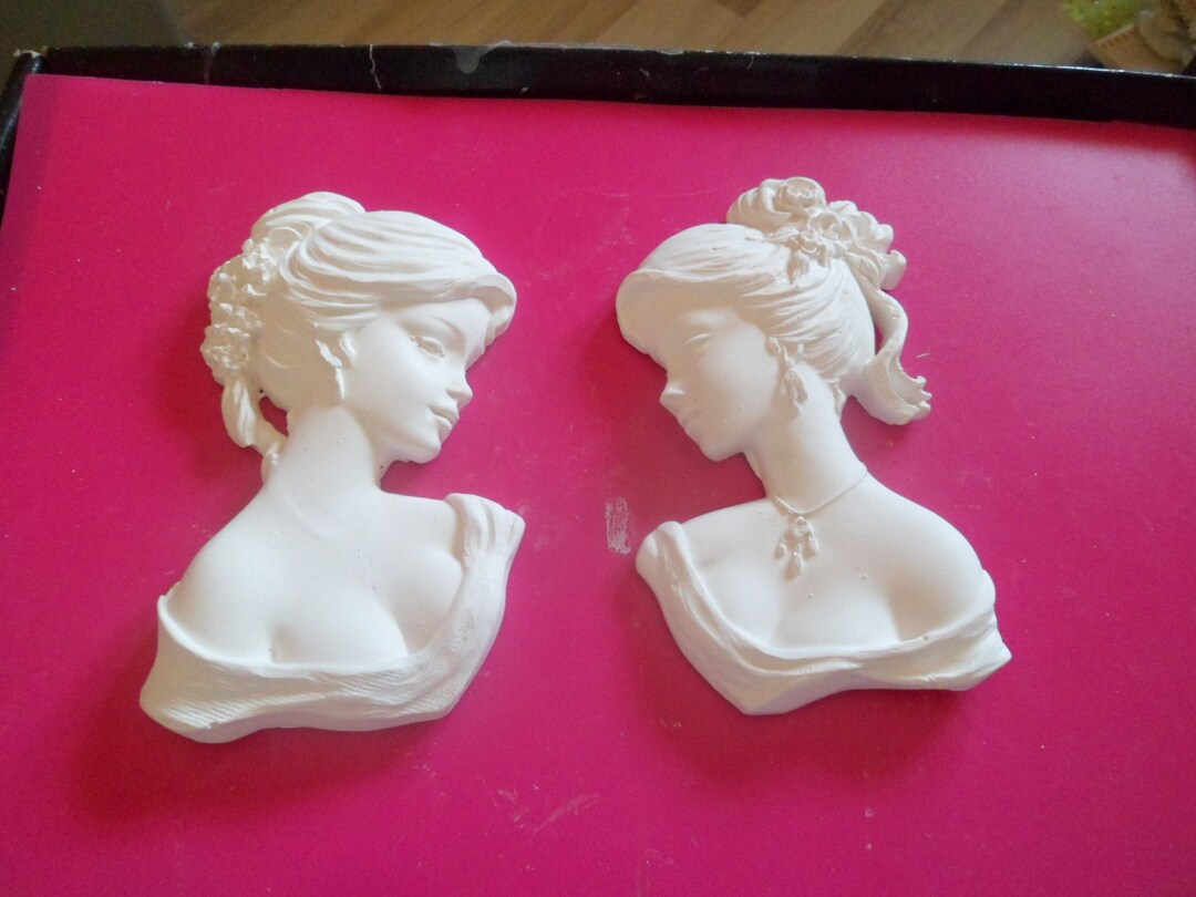 White Plaster Busts of Women in Shabby Chic Style Made of Resin Plaster ...