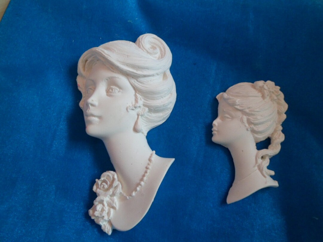 White Plaster Busts of Women in Shabby Chic Style, Made of Resin ...