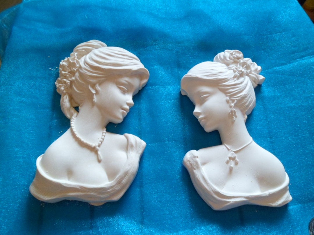 Shabby Chic Plaster Female Busts in Plaster Resin 2pcs - Etsy