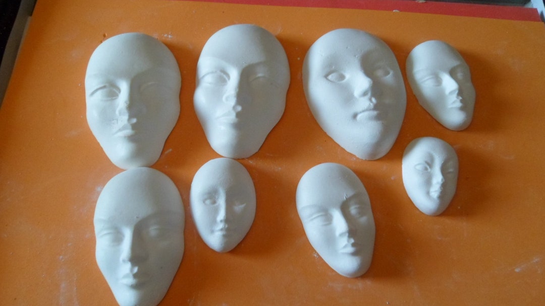 Faces of Various Sizes and Shapes in Plaster Resin to Decorate, Varnish ...