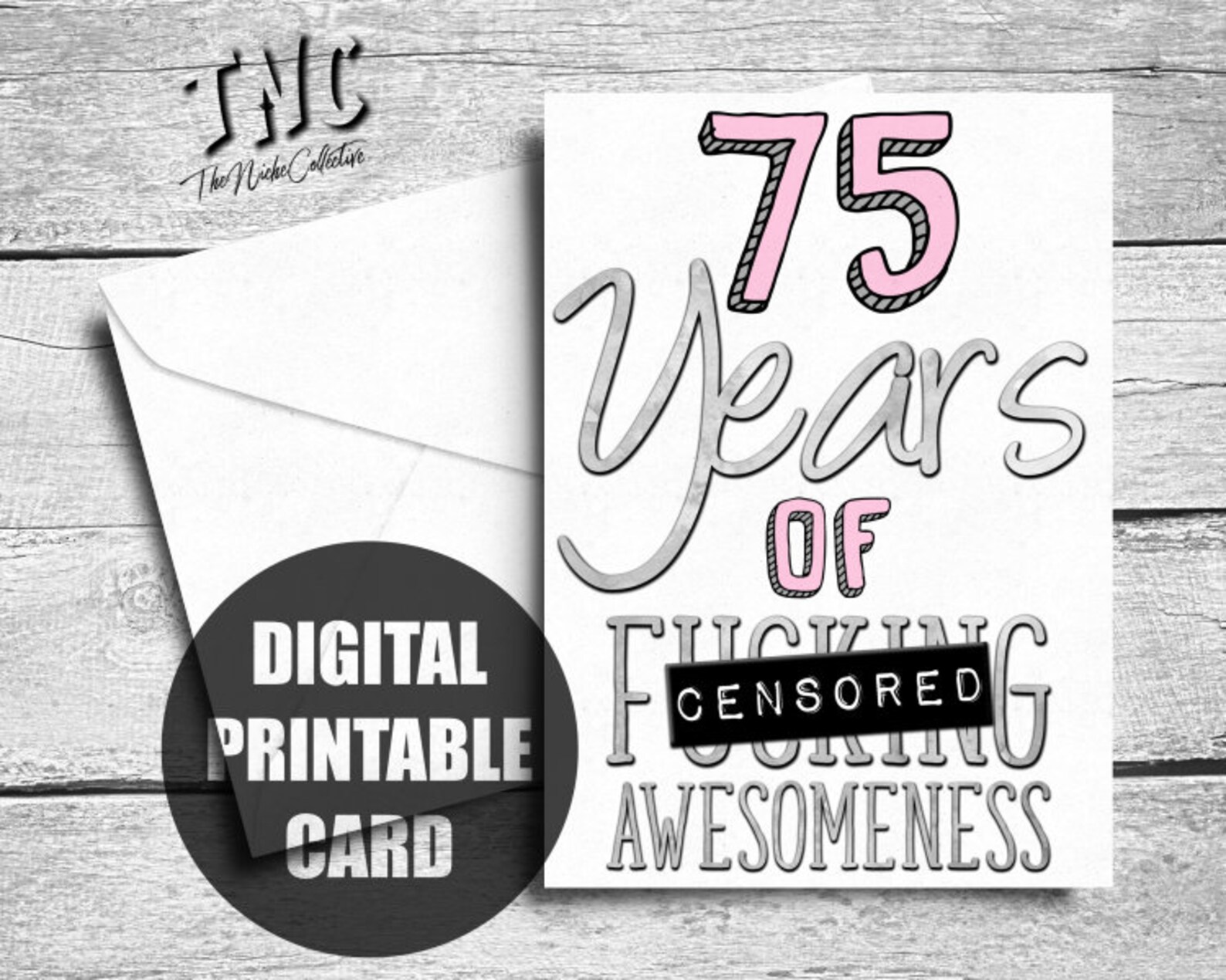 75th Birthday Card for Her, Printable, 75 Years of Awesomeness, Funny ...