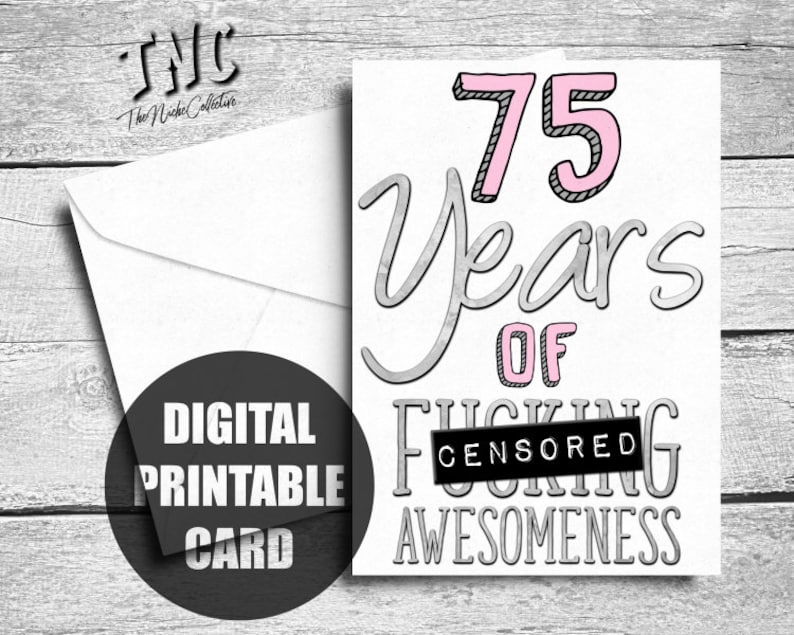 75th Birthday Card for Her, Printable, 75 Years of Awesomeness, Funny ...
