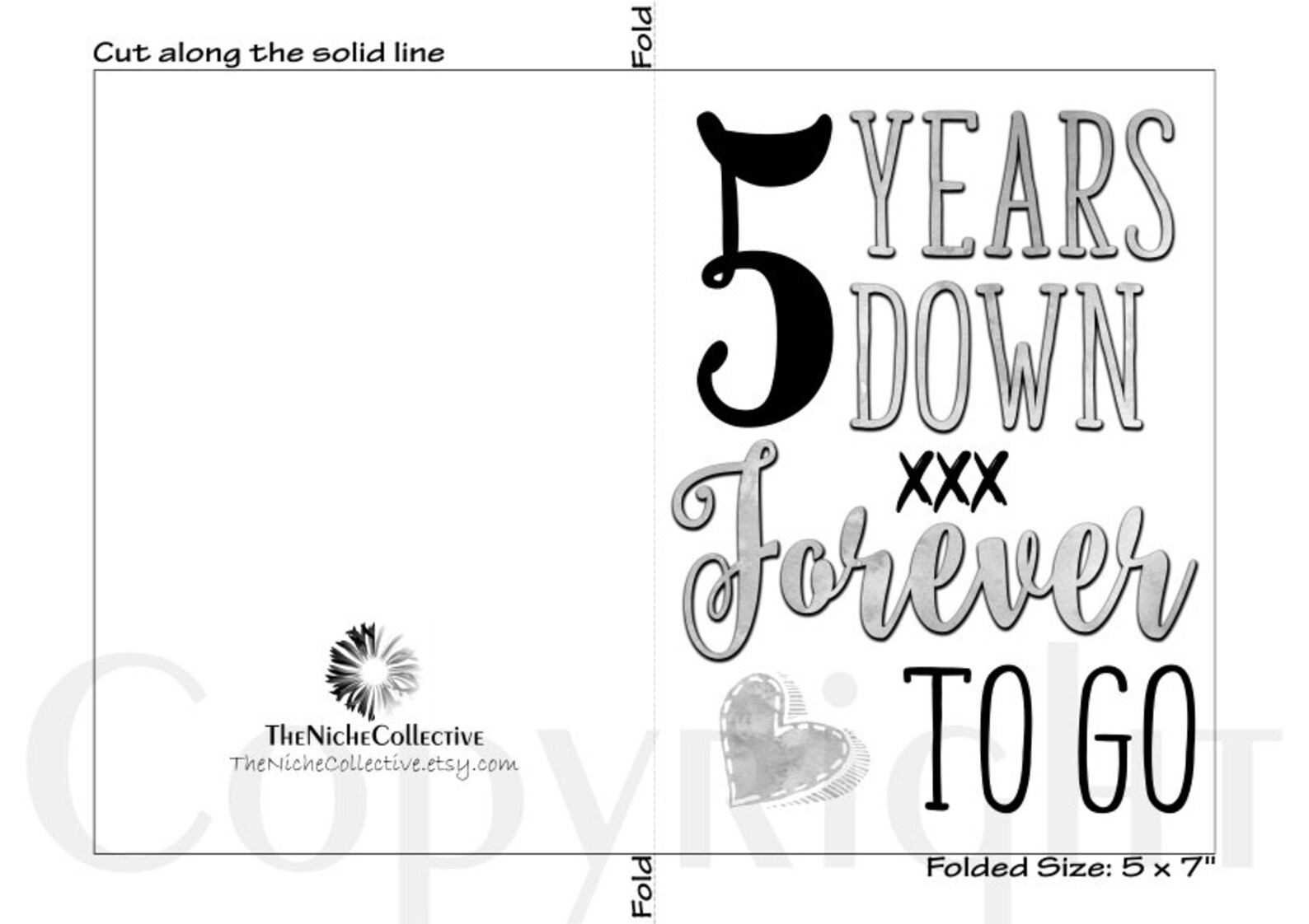 5 Year Anniversary Card Printable Happy 5th Anniversary Card Etsy