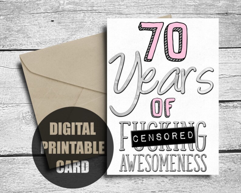 70th Birthday Card for Her, Printable, 70 Years of Awesomeness, Funny ...