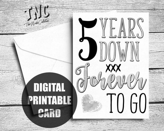 5 Year Anniversary Card Printable Happy 5th Anniversary Card | Etsy