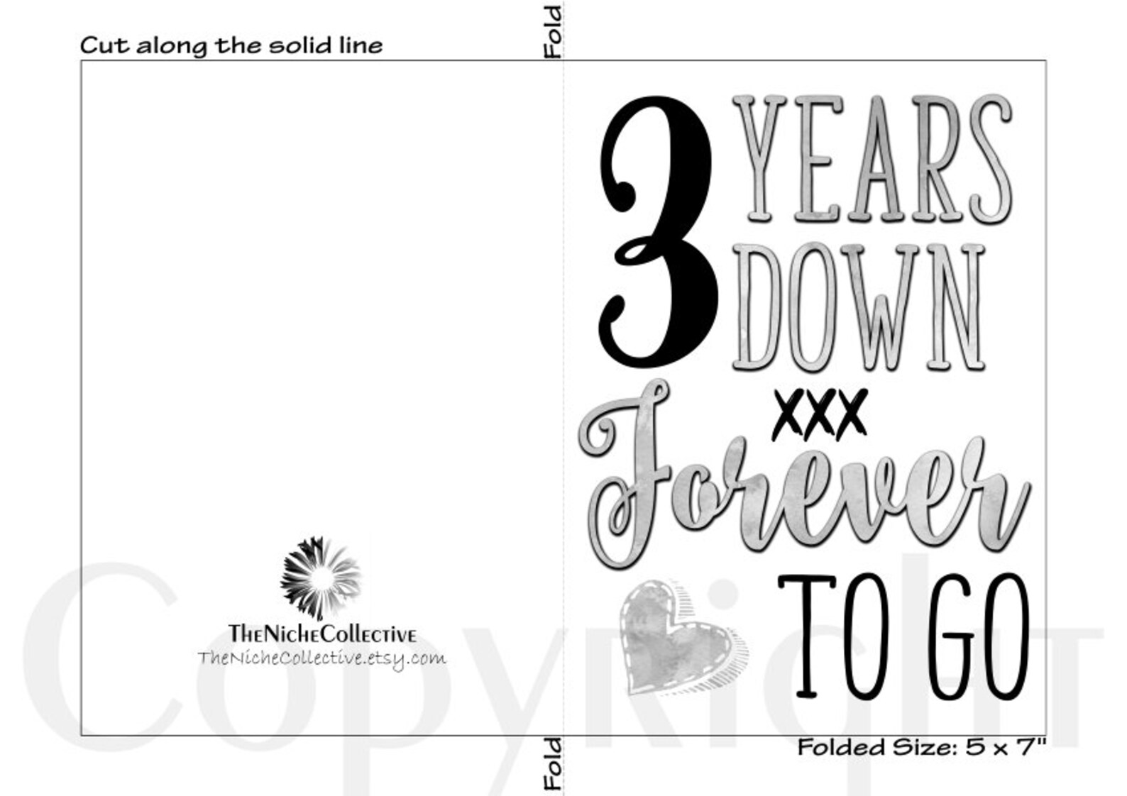 3rd Anniversary Card | Printable | Third Anniversary | 3 Year ...