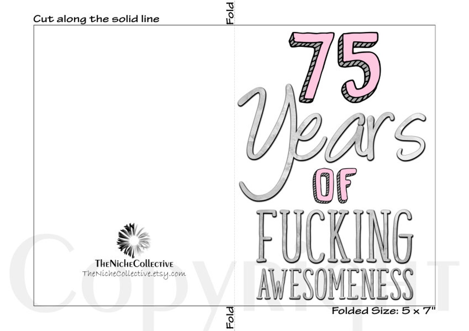 75th Birthday Card for Her, Printable, 75 Years of Awesomeness, Funny ...