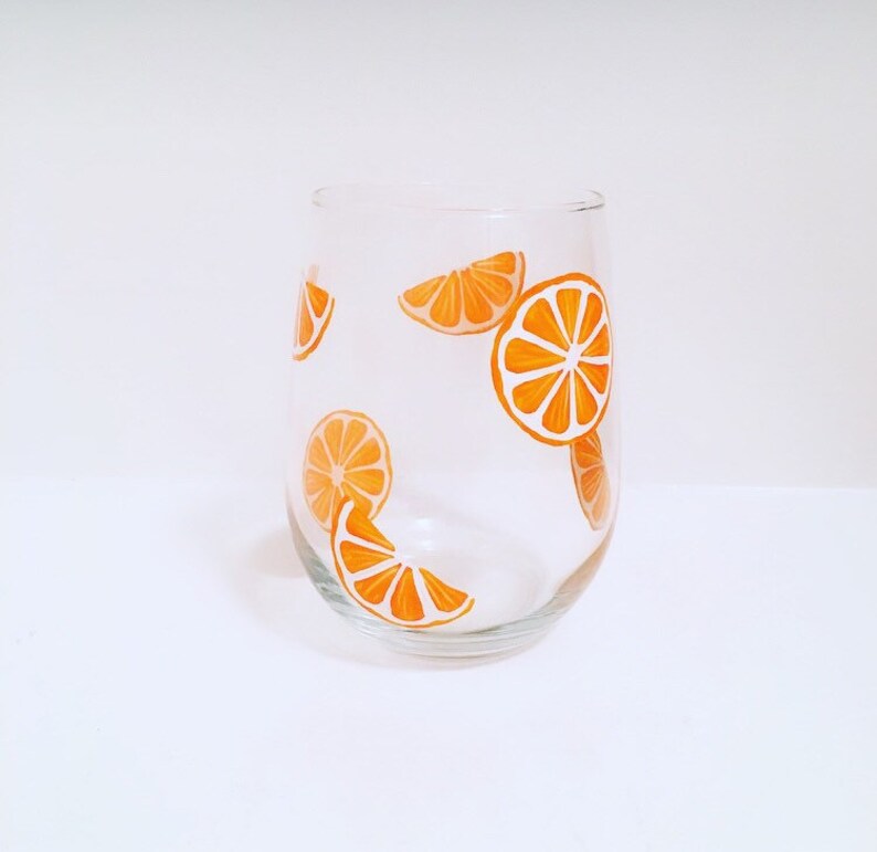 Orange Slice Design Hand Painted Wine Glass Citrus Fruit | Etsy