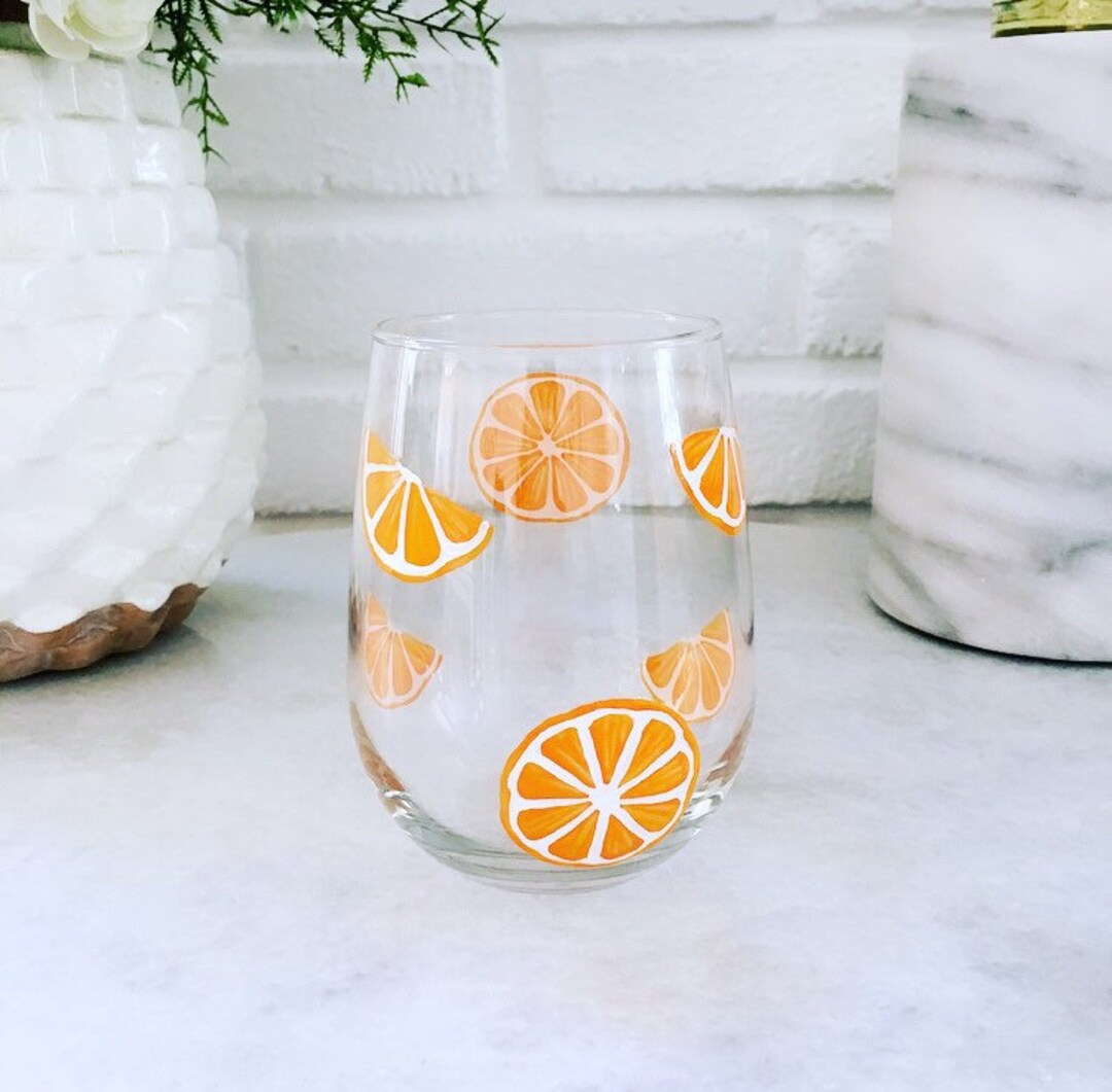 Orange Slice Design Hand Painted Wine Glass Citrus Fruit Painted Fruit ...