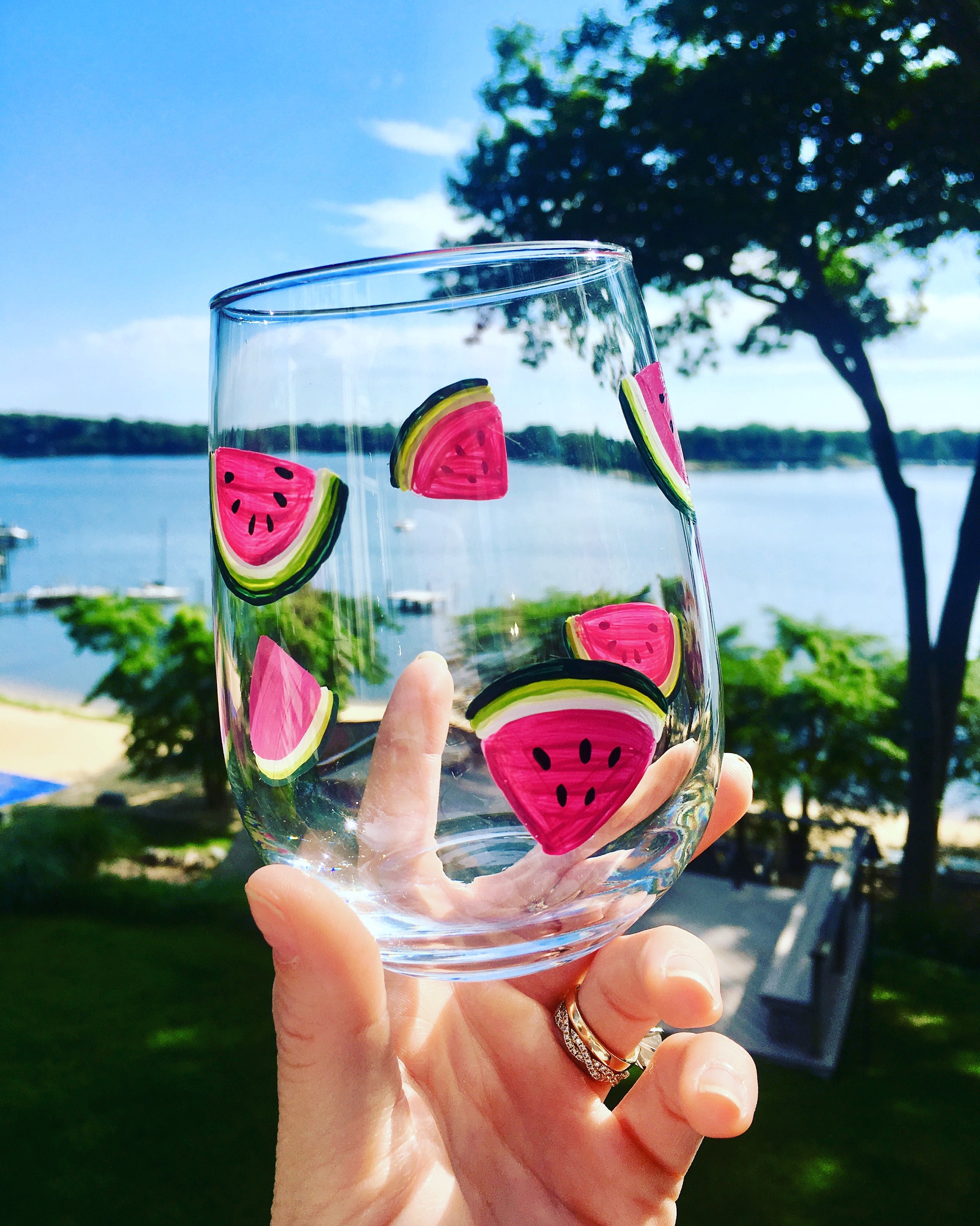 Whimsical Watermelon Wine Glass / Hand Painted Stemmed Glass ...