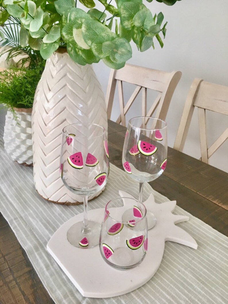 Whimsical Watermelon Wine Glass / Hand Painted Stemmed Glass ...
