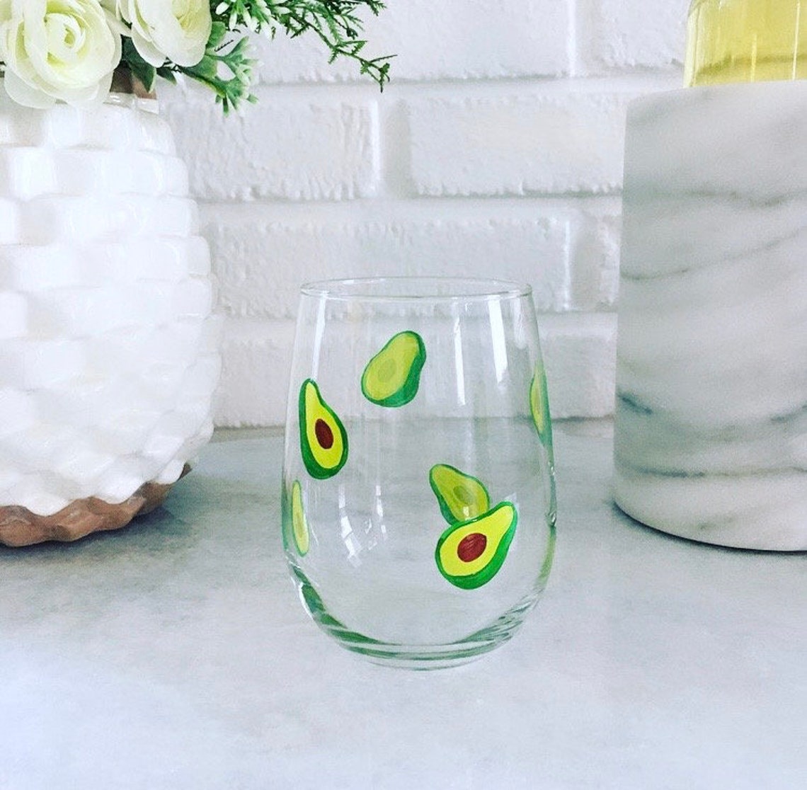 Avocado Wine Glass Hand-painted Avocado Wine Glass Avocado | Etsy