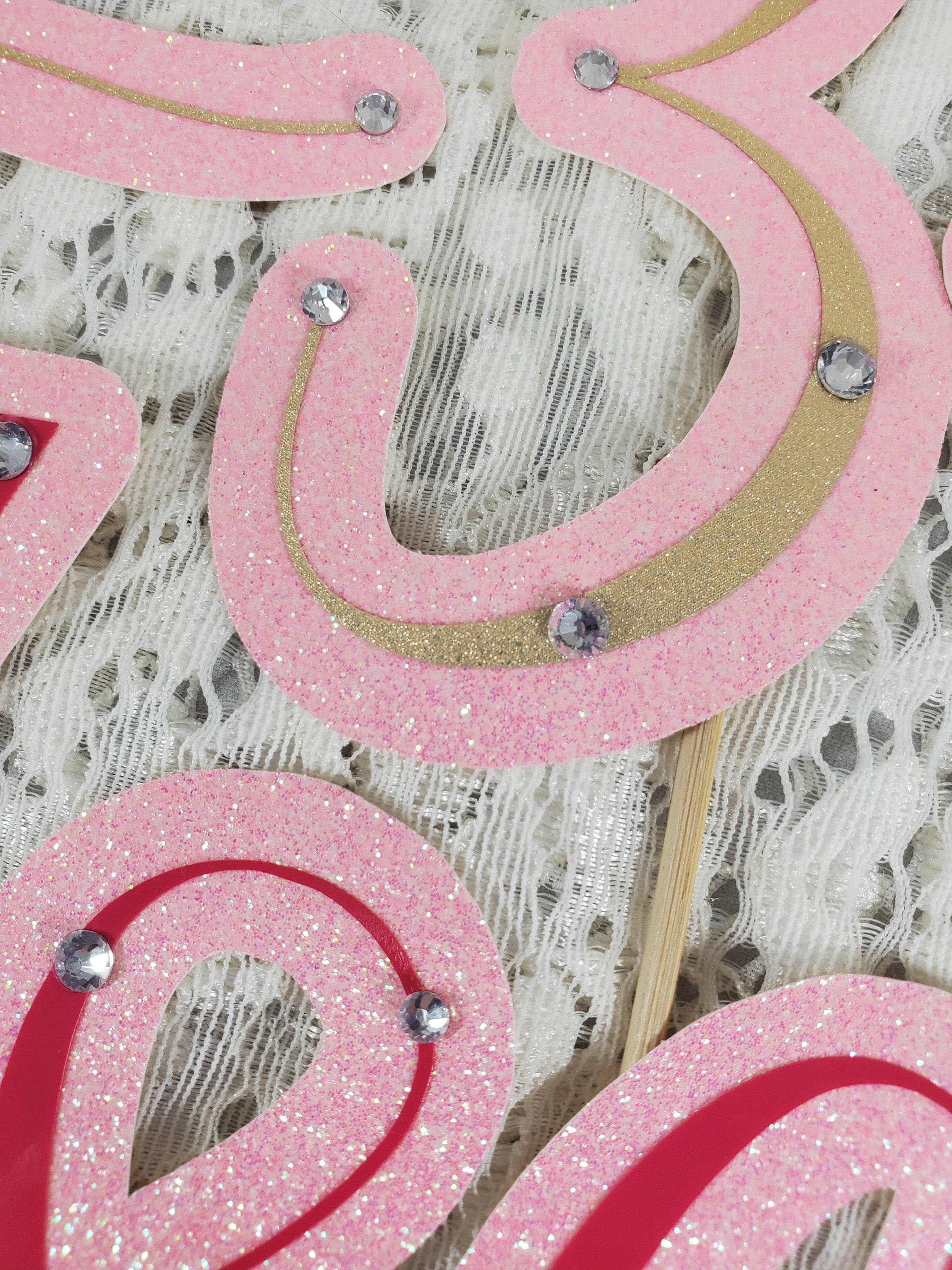 Pink Glitter Numbers Birthday Cake or Cupcake Topper Glitter | Etsy