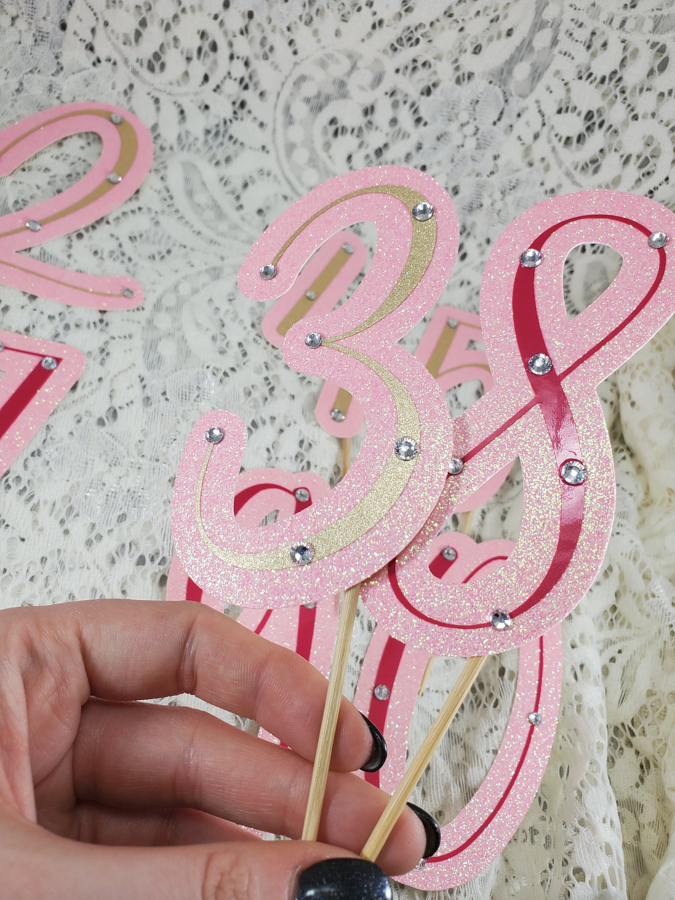 Pink Glitter Numbers Birthday Cake or Cupcake Topper Glitter | Etsy