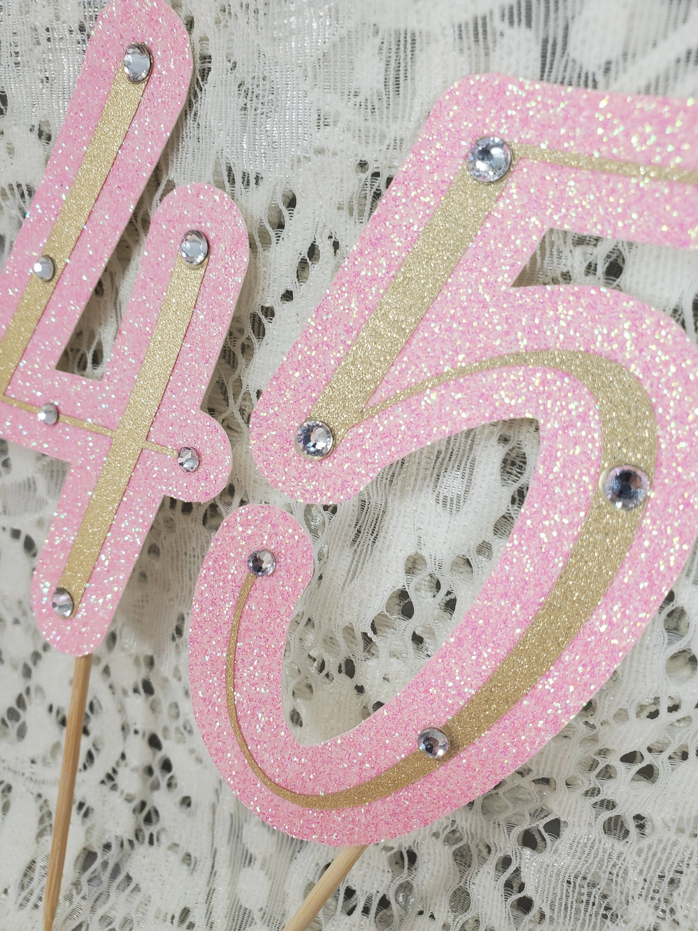 Pink Glitter Numbers Birthday Cake or Cupcake Topper Glitter | Etsy