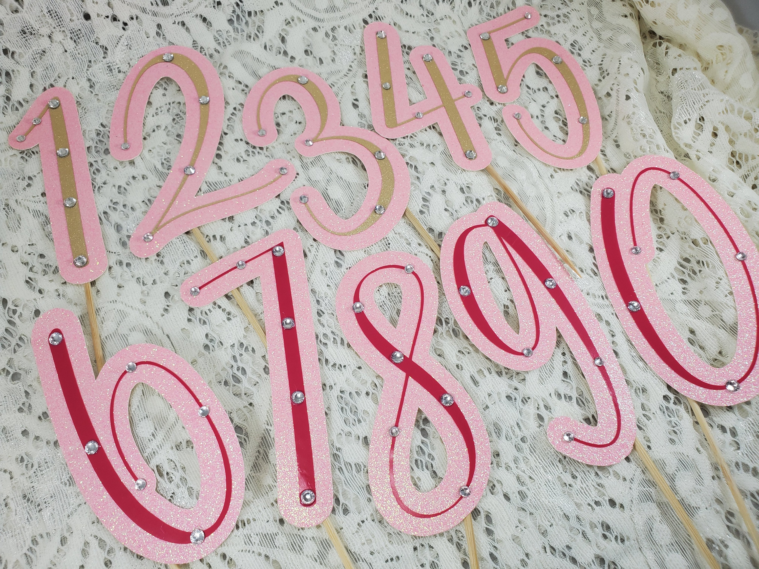 Pink Glitter Numbers Birthday Cake or Cupcake Topper Glitter - Etsy