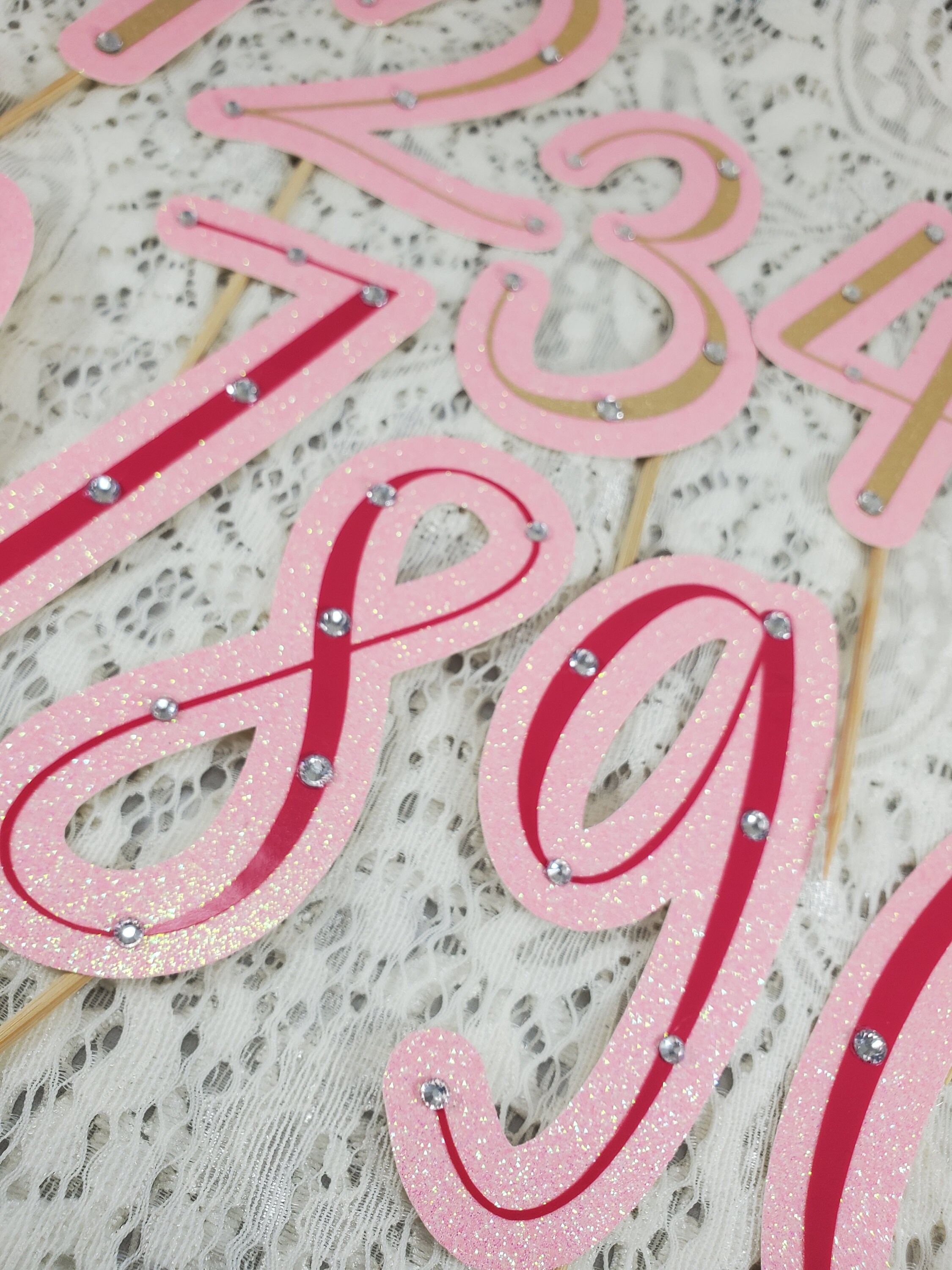 Pink Glitter Numbers Birthday Cake or Cupcake Topper Glitter | Etsy