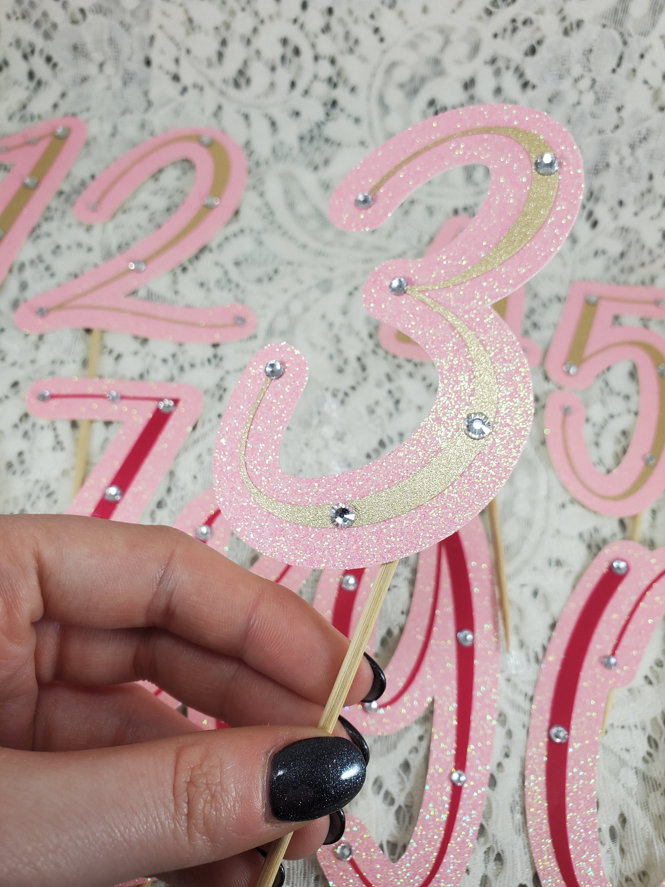 Pink Glitter Numbers Birthday Cake or Cupcake Topper Glitter | Etsy