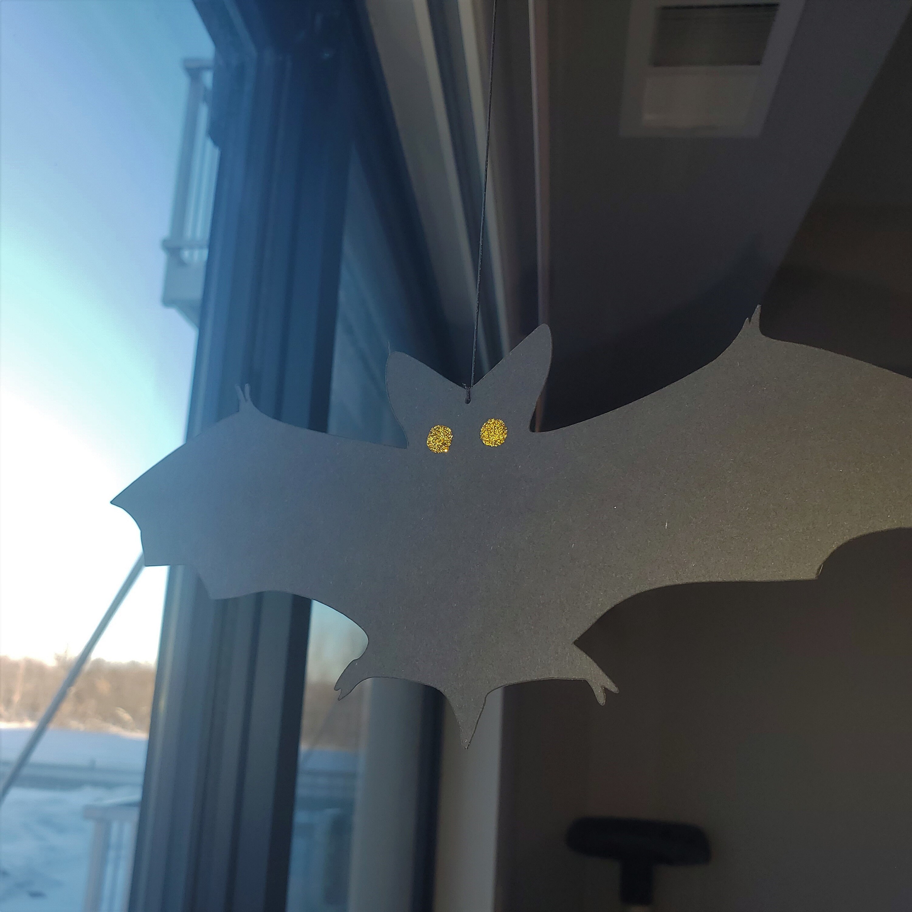 Hanging Bat Halloween Decoration: Gold Glitter Eyes, Stretchy String - Etsy