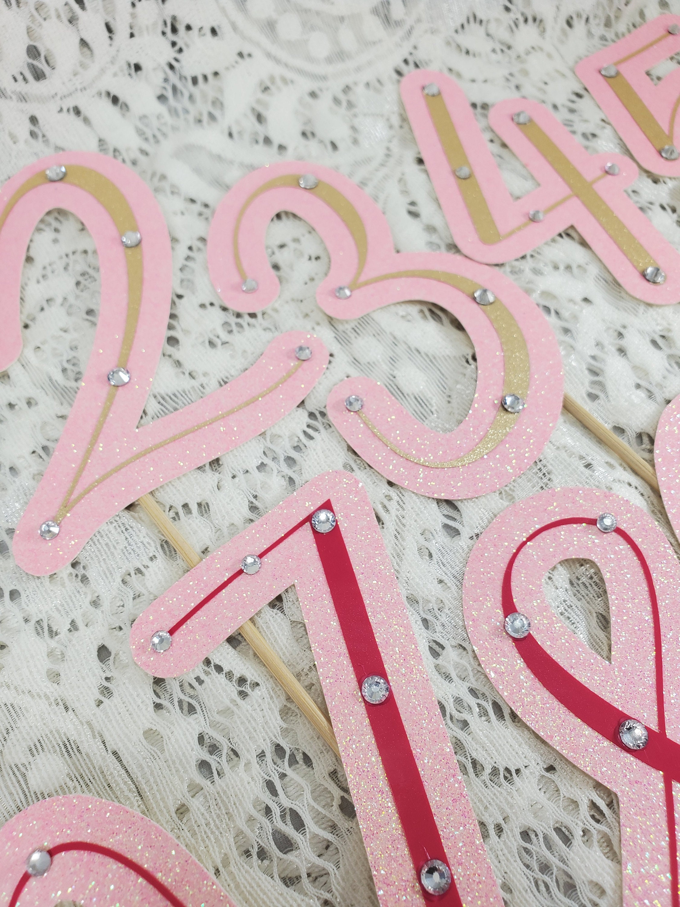 Pink Glitter Numbers Birthday Cake or Cupcake Topper Glitter | Etsy