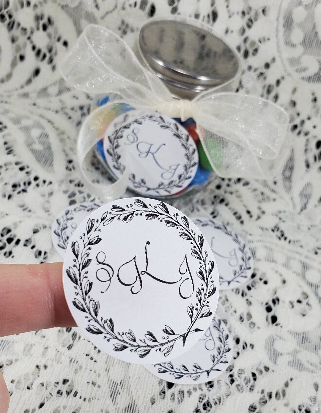 Floral Wreath Initial Stickers: Wedding Favor Labels, Envelope Seals - Etsy