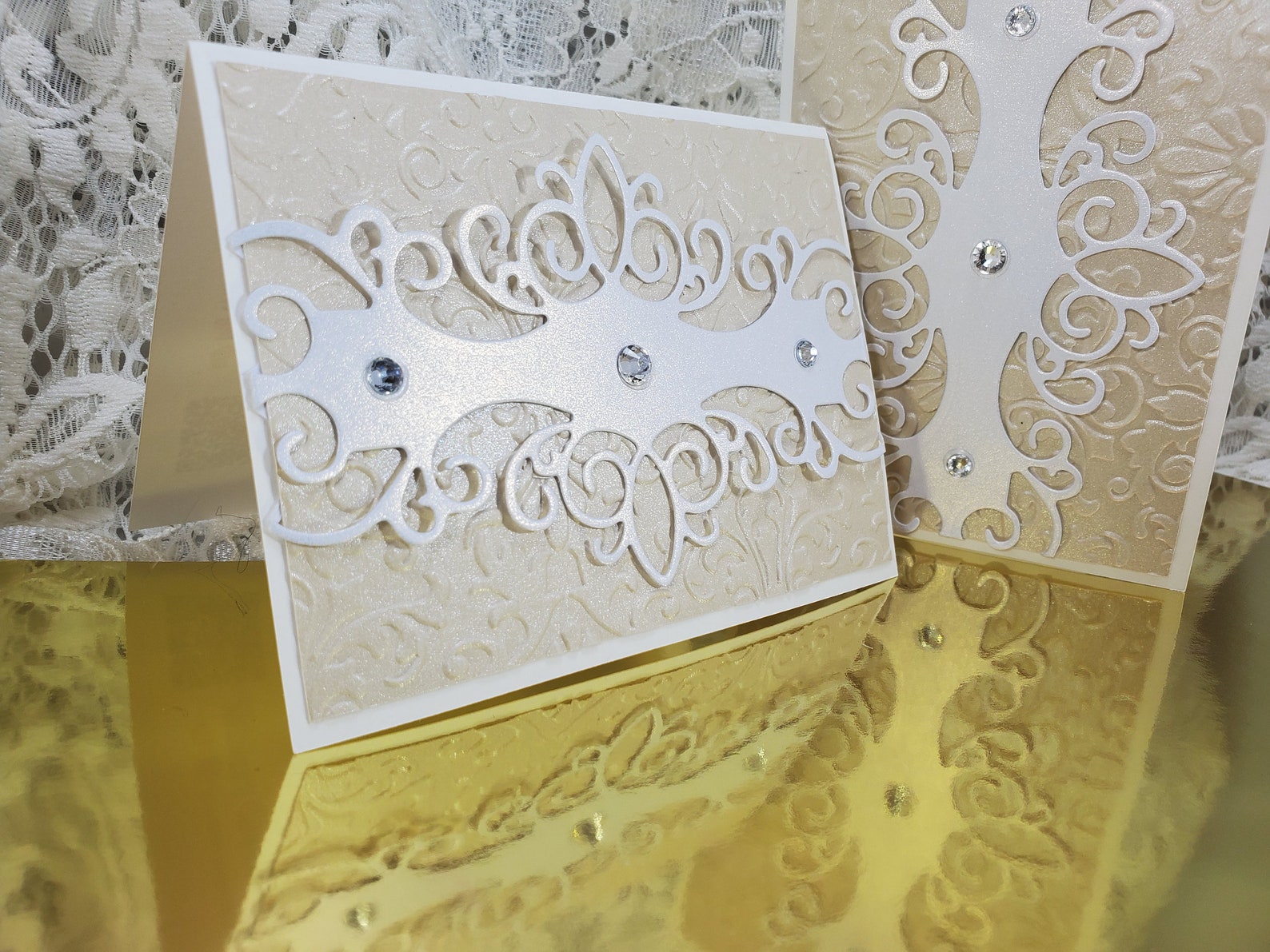 Embossed Champagne Shimmer Cards: Swirl Cutout Rhinestone Design - Etsy