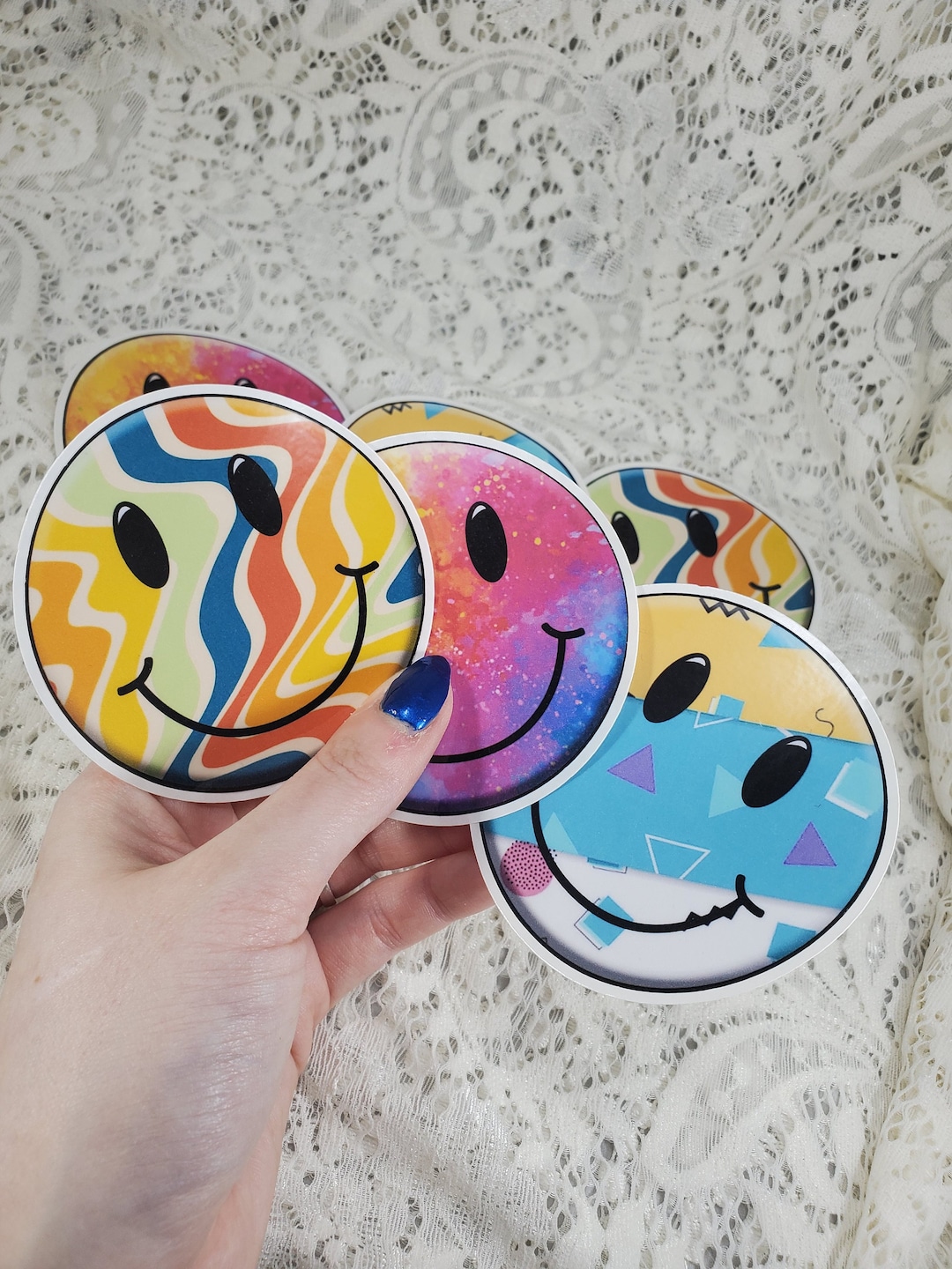 Colorful Happy Face Stickers: 3-inch Smiley Set of 6 - Etsy
