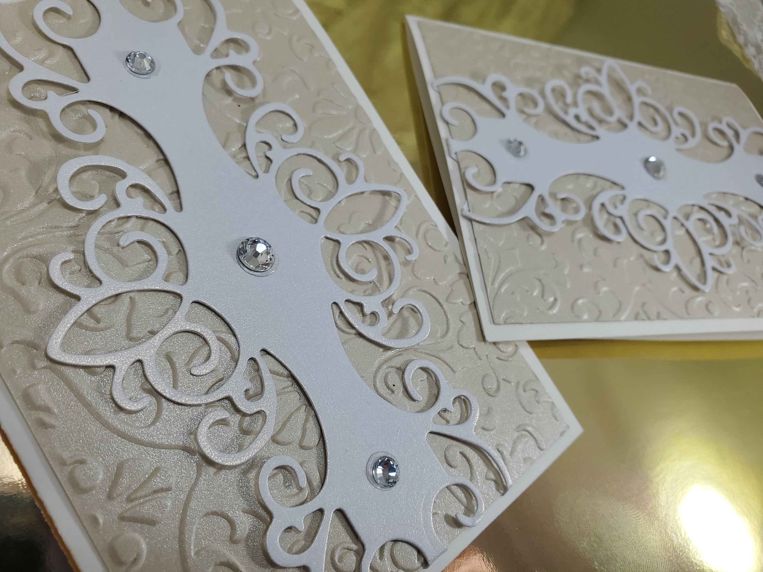 Embossed Champagne Shimmer Cards: Swirl Cutout Rhinestone Design - Etsy