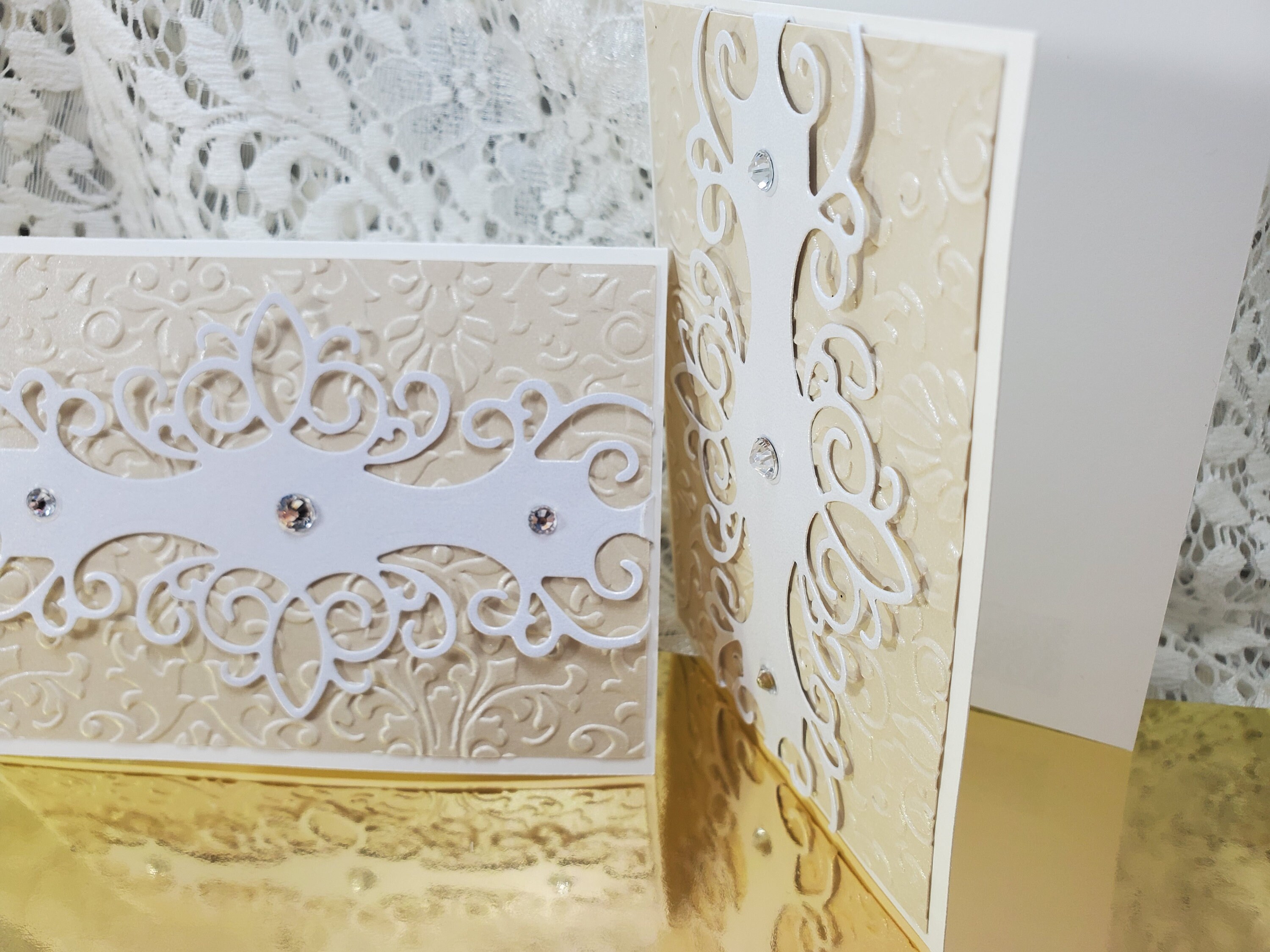 Embossed Champagne Shimmer Cards: Swirl Cutout Rhinestone Design - Etsy