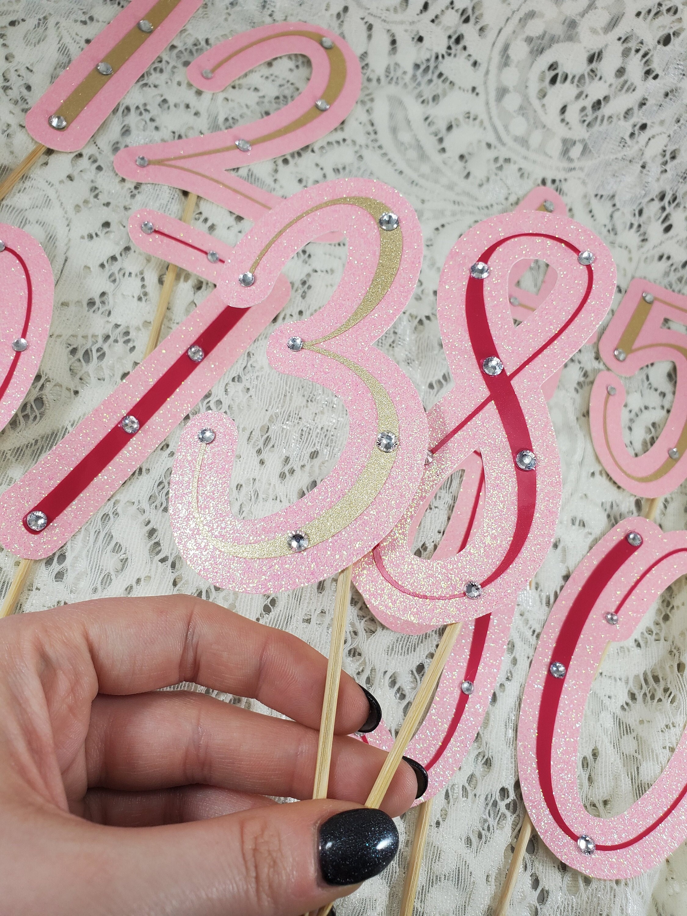 Pink Glitter Numbers Birthday Cake or Cupcake Topper Glitter - Etsy
