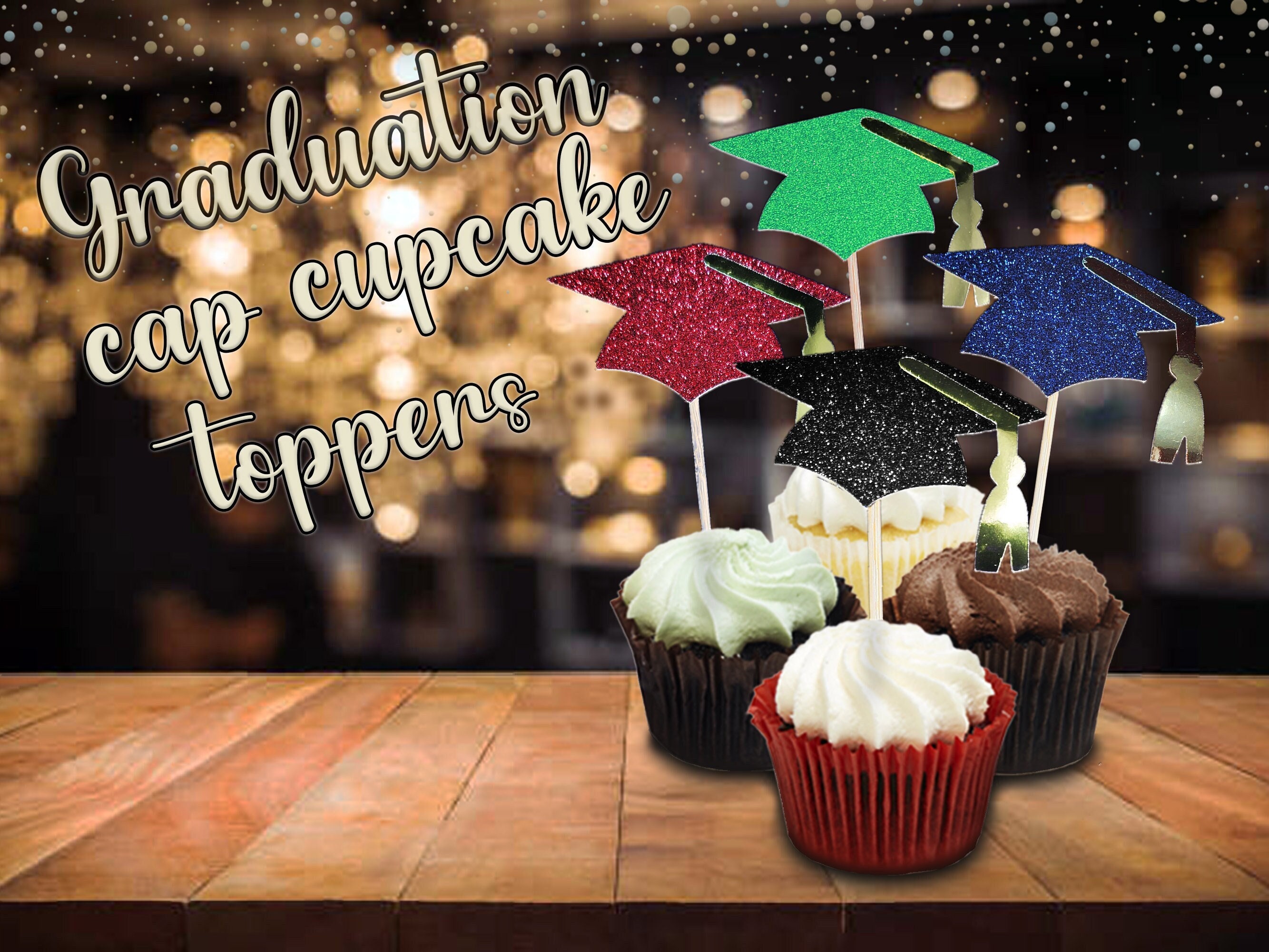 Glitter Graduation Cap Cupcake Toppers Cute Cupcake Topper - Etsy