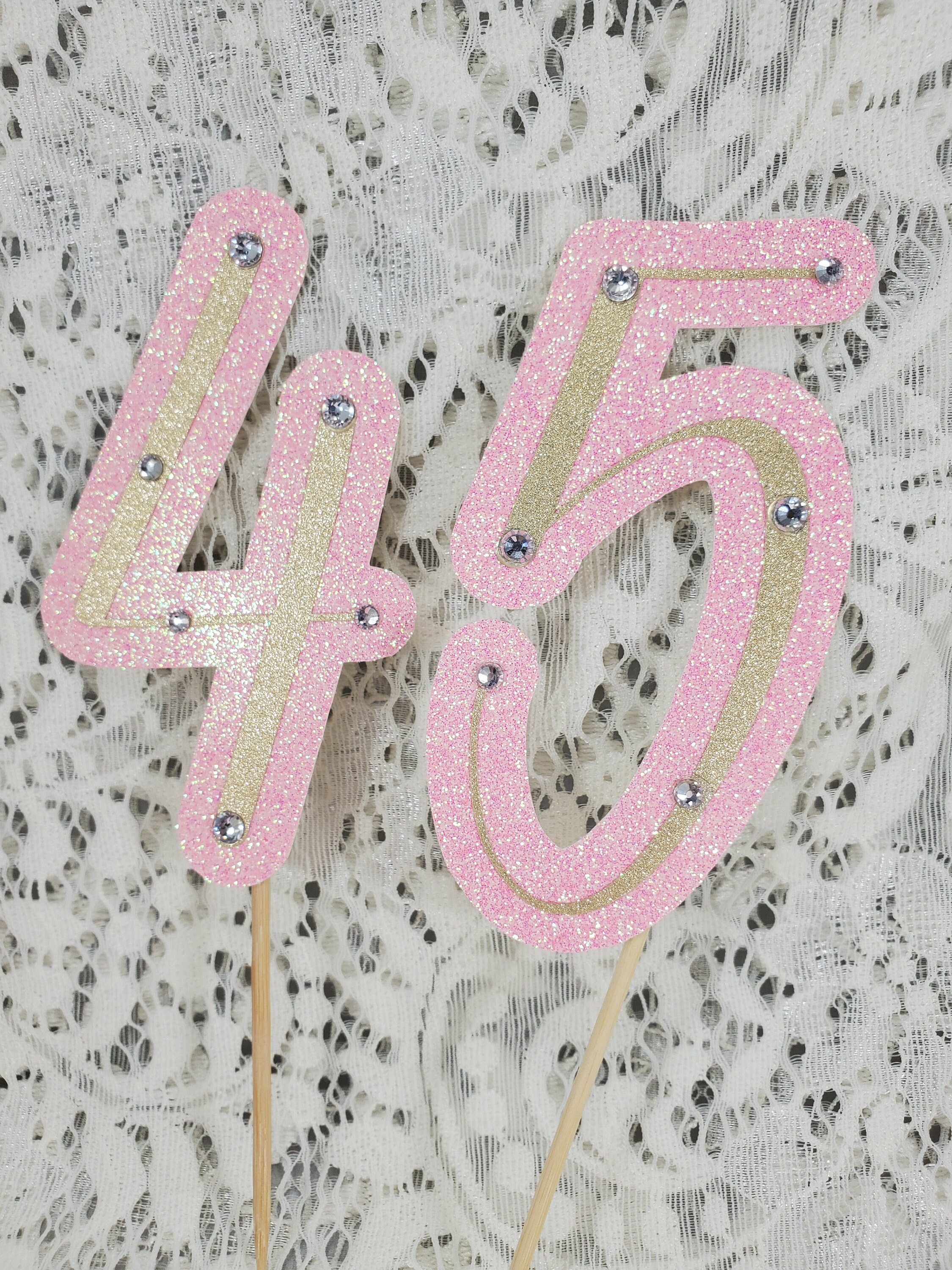 Pink Glitter Numbers Birthday Cake or Cupcake Topper Glitter | Etsy