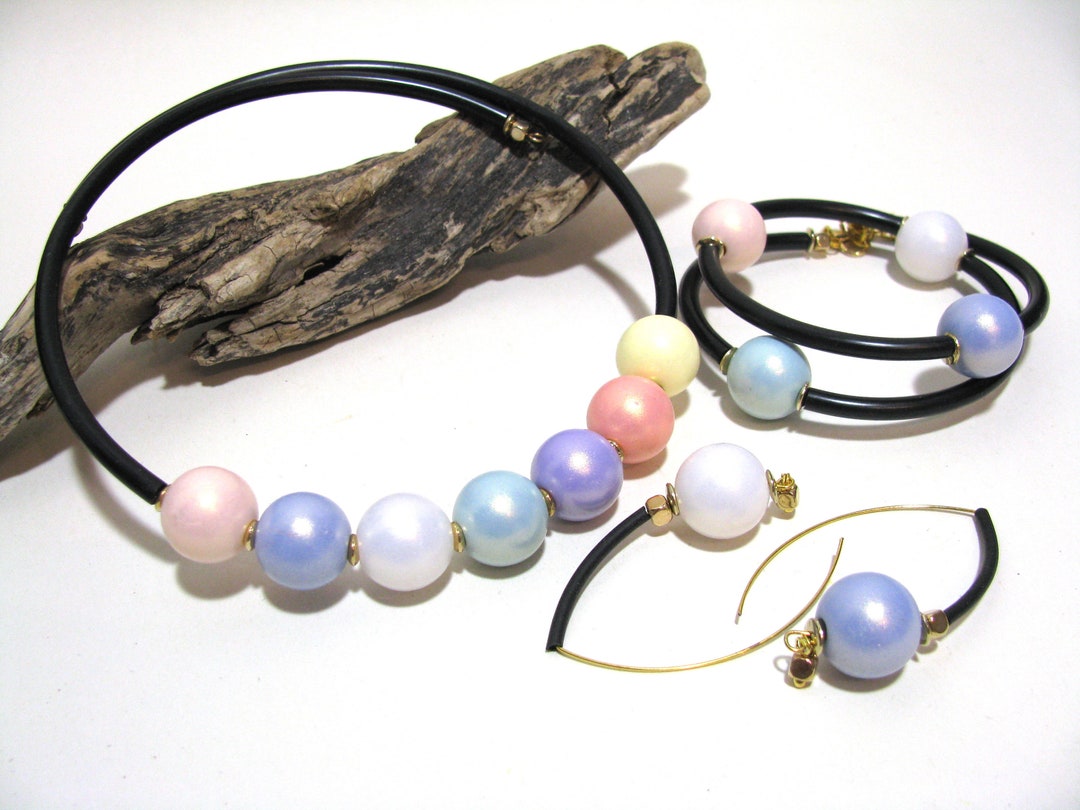 Contemporary Modern Jewelry Set/ Multicolored Necklace, Bracelet and ...