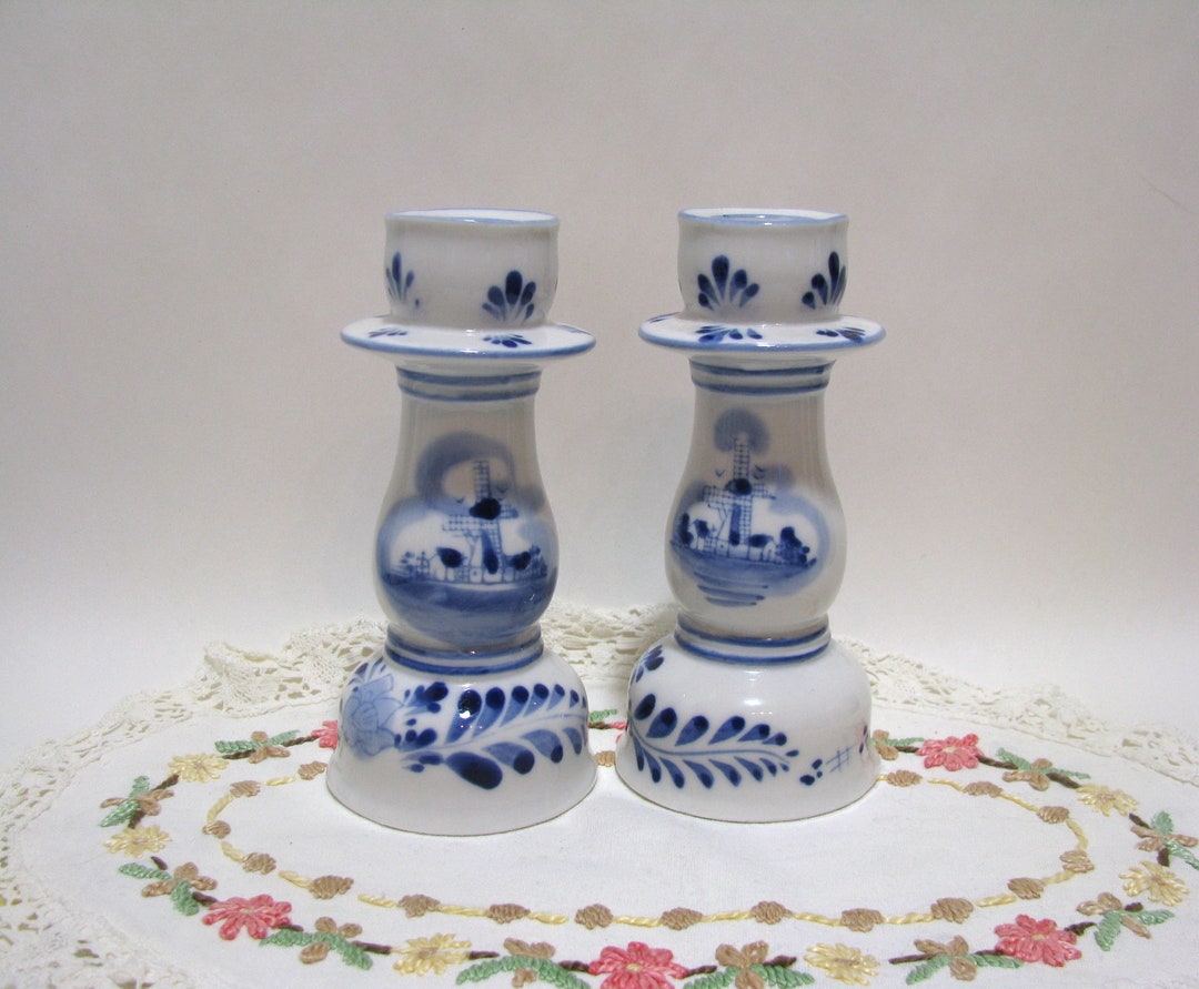 Delft Blue and White Candlesticks Candleholders/vintage Delft ...