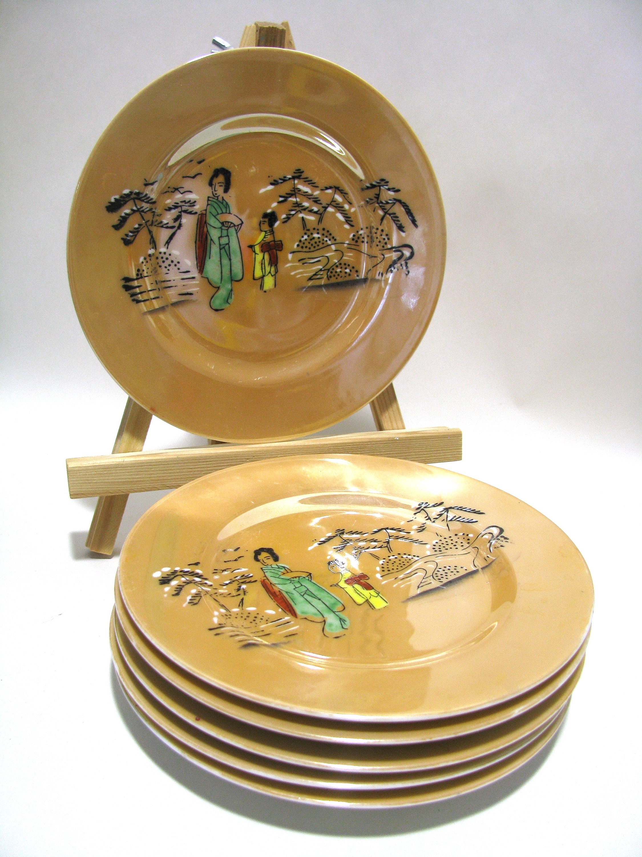 Vintage Japan Lusterware Porcelain Plates Set of 6/ Occupied Japan ...