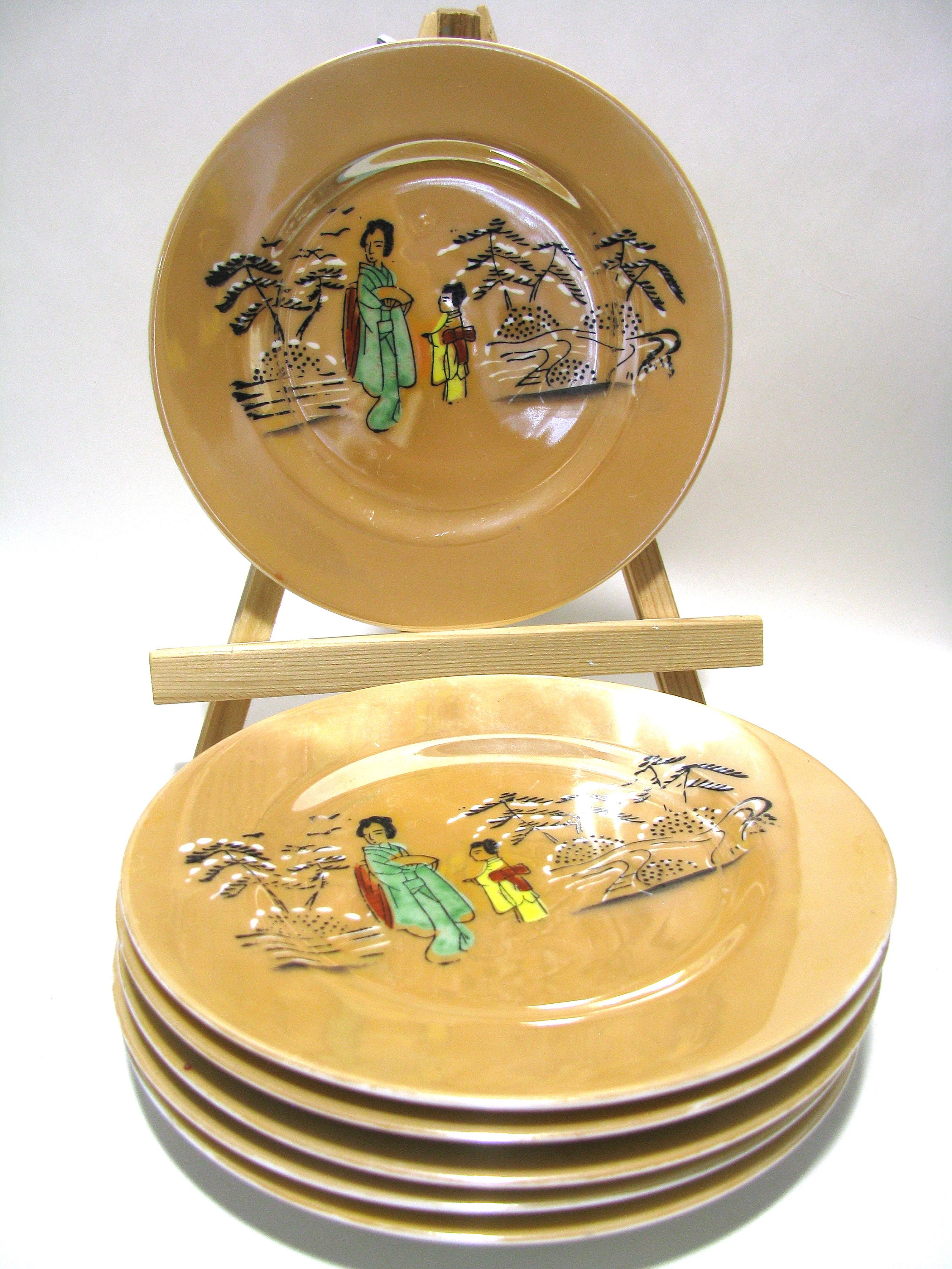 Vintage Japan Lusterware Porcelain Plates Set of 6/ Occupied Japan ...